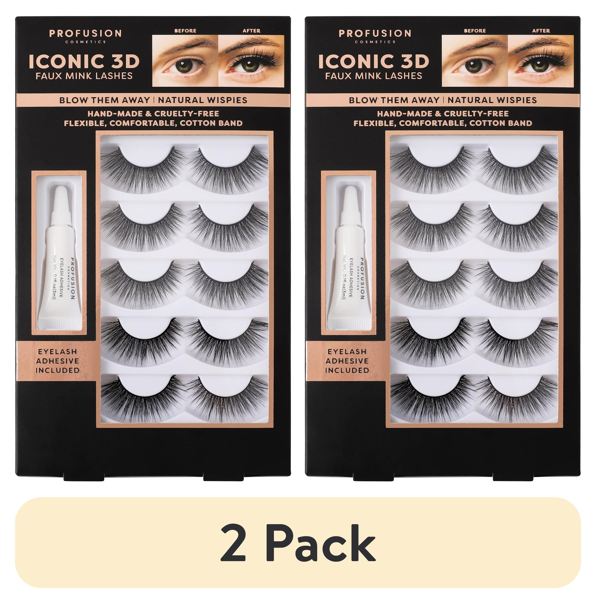 (2 pack) Profusion Cosmetics Iconic 3D Faux Mink Black Eyelashes 5 Pair ...