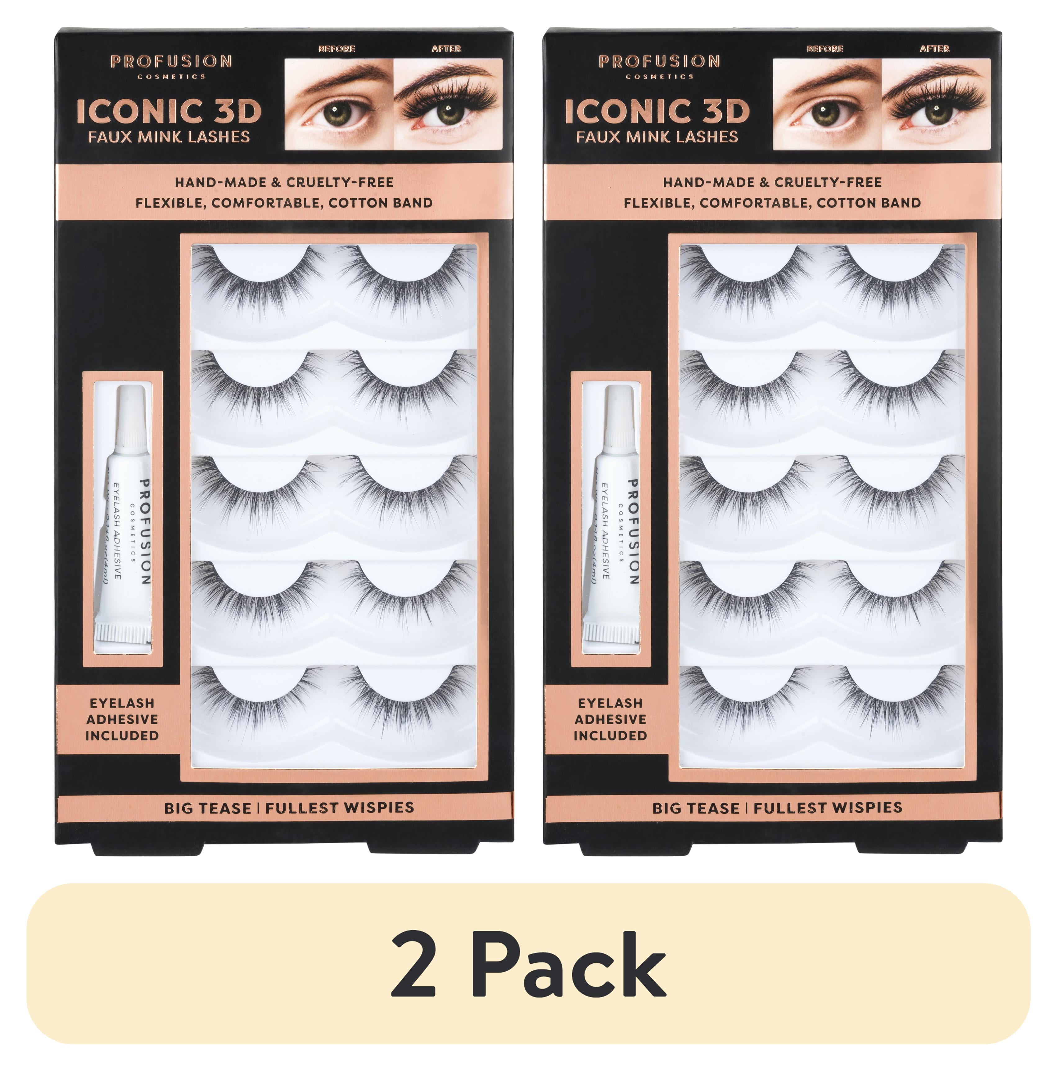 (2 pack) Profusion Cosmetics Iconic 3D Faux Mink Eyelashes 5 Pair- Big Tease - Walmart.com