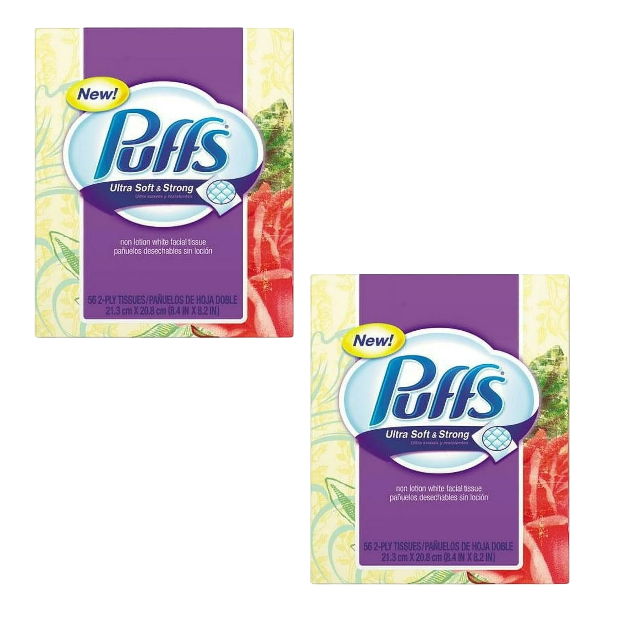 (2 pack) Puffs Ultra Soft & Strong Facial Tissues, White, 56 Sheets/Box ...