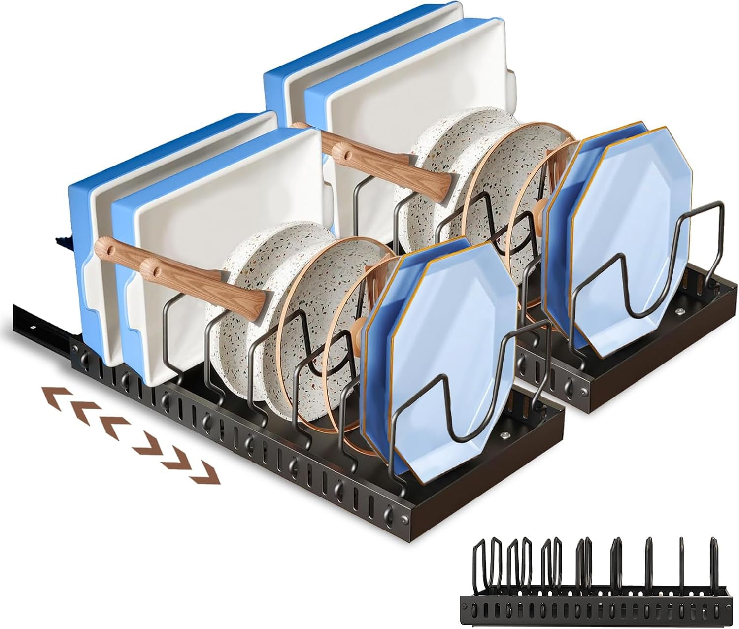 2 pack Pull-out pots and pans organizer under cabinet，Lid organizers ...