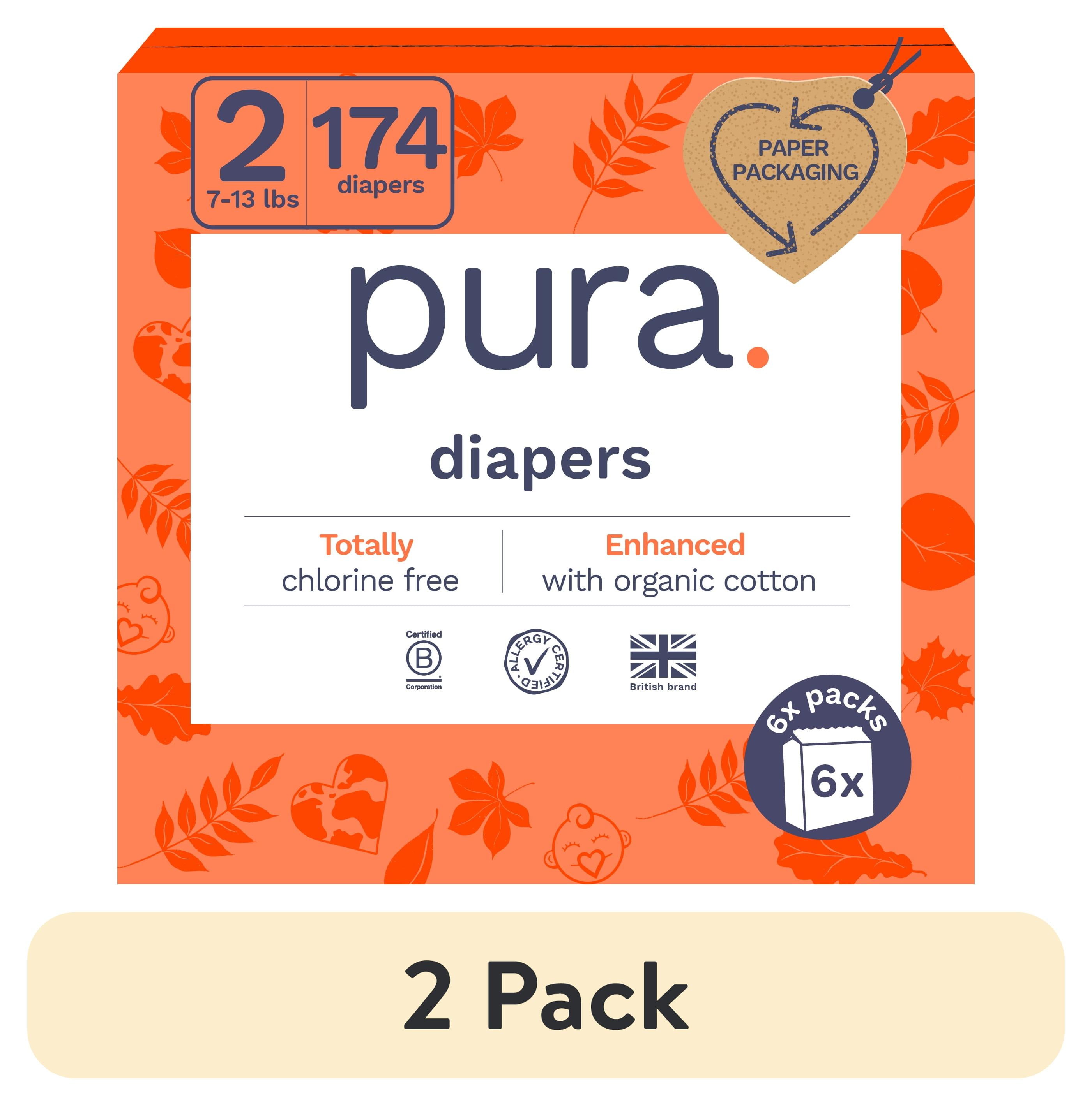 (2 pack) Pura Sensitive Soft Sustainable Baby Diapers Size 2, 174 Count ...