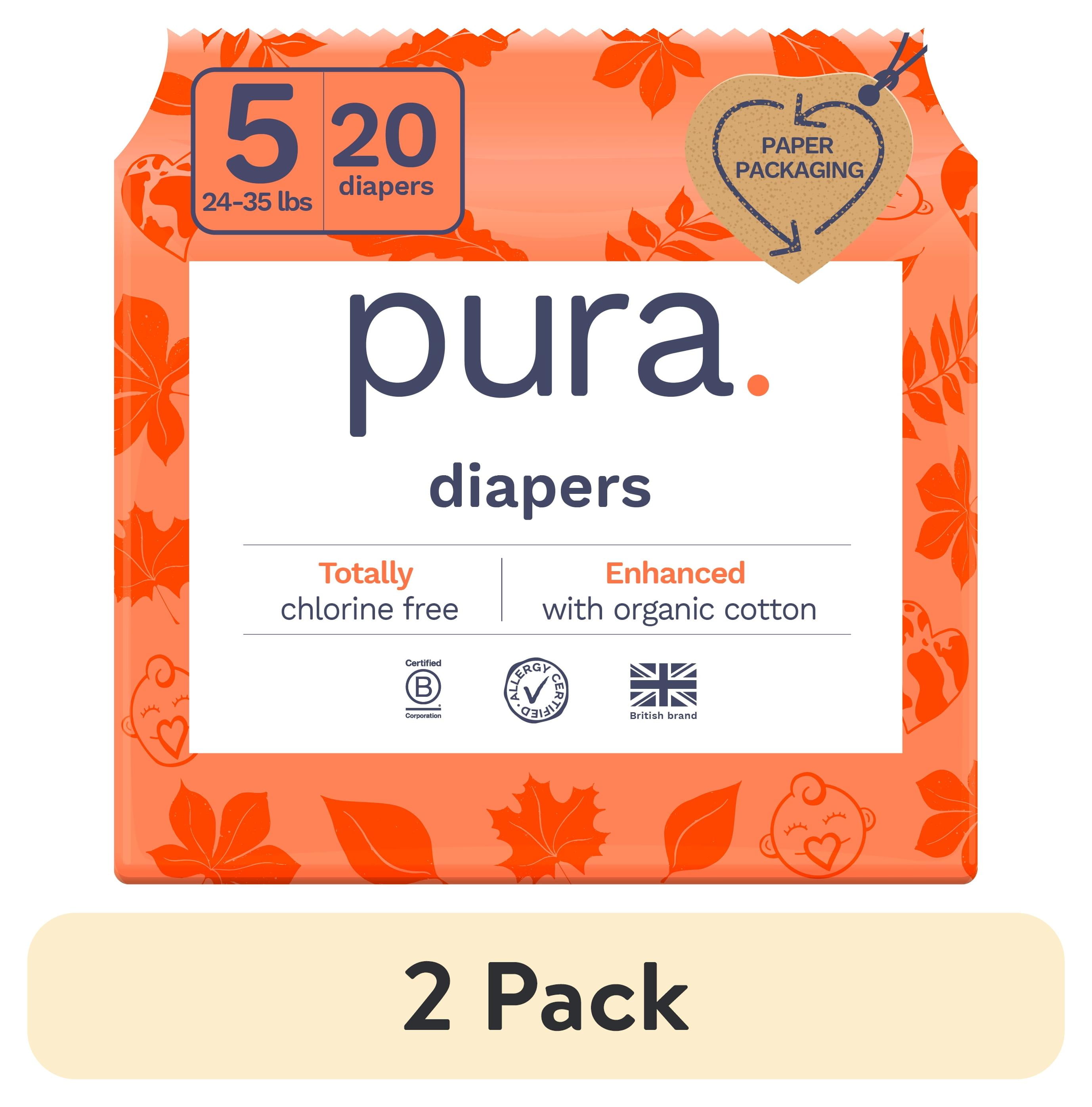 (2 pack) Pura Sensitive Soft Sustainable Baby Diapers Size 5, 20 Count ...