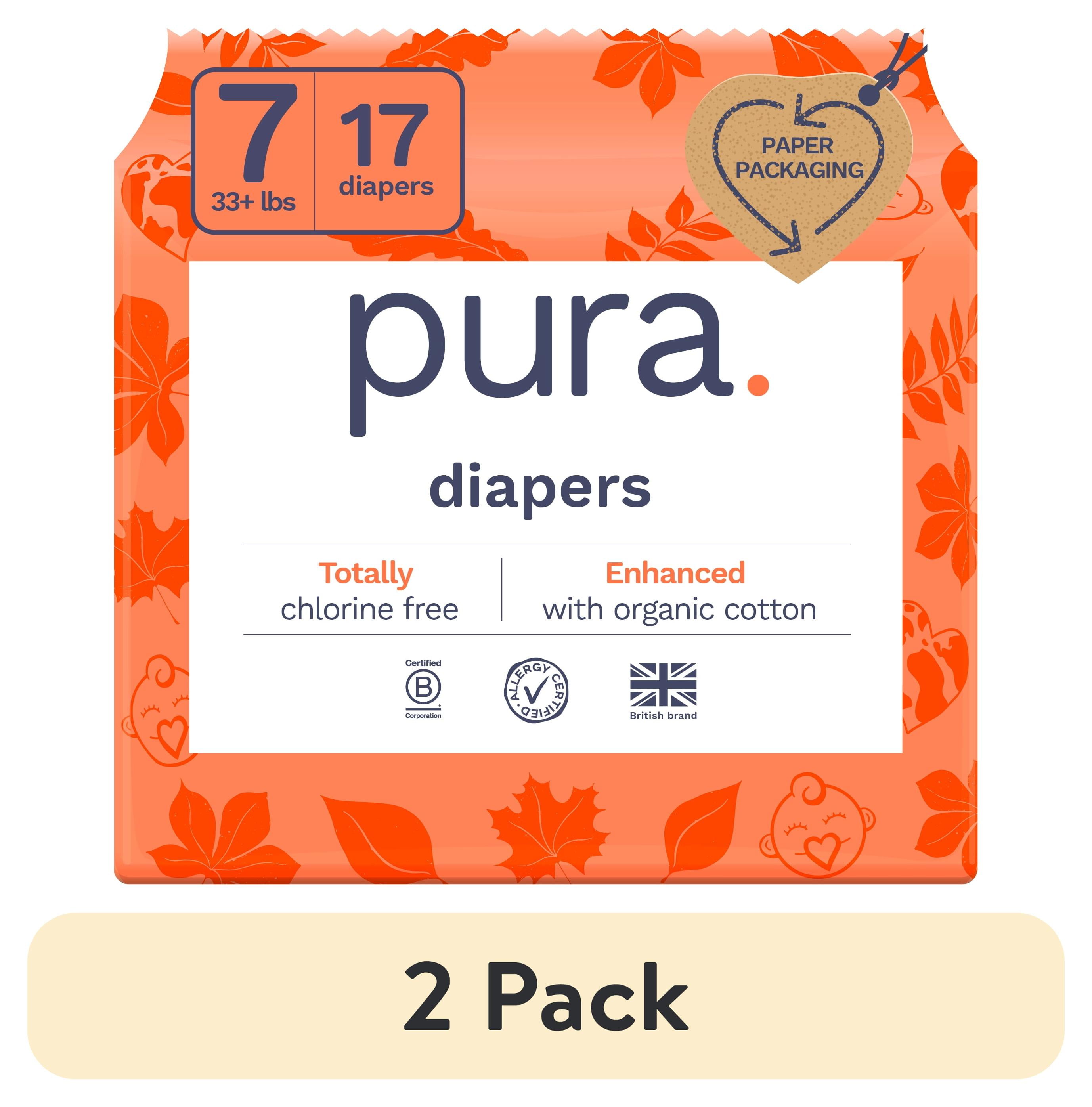 (2 pack) Pura Sensitive Soft Sustainable Baby Diapers Size 7, 17 Count ...