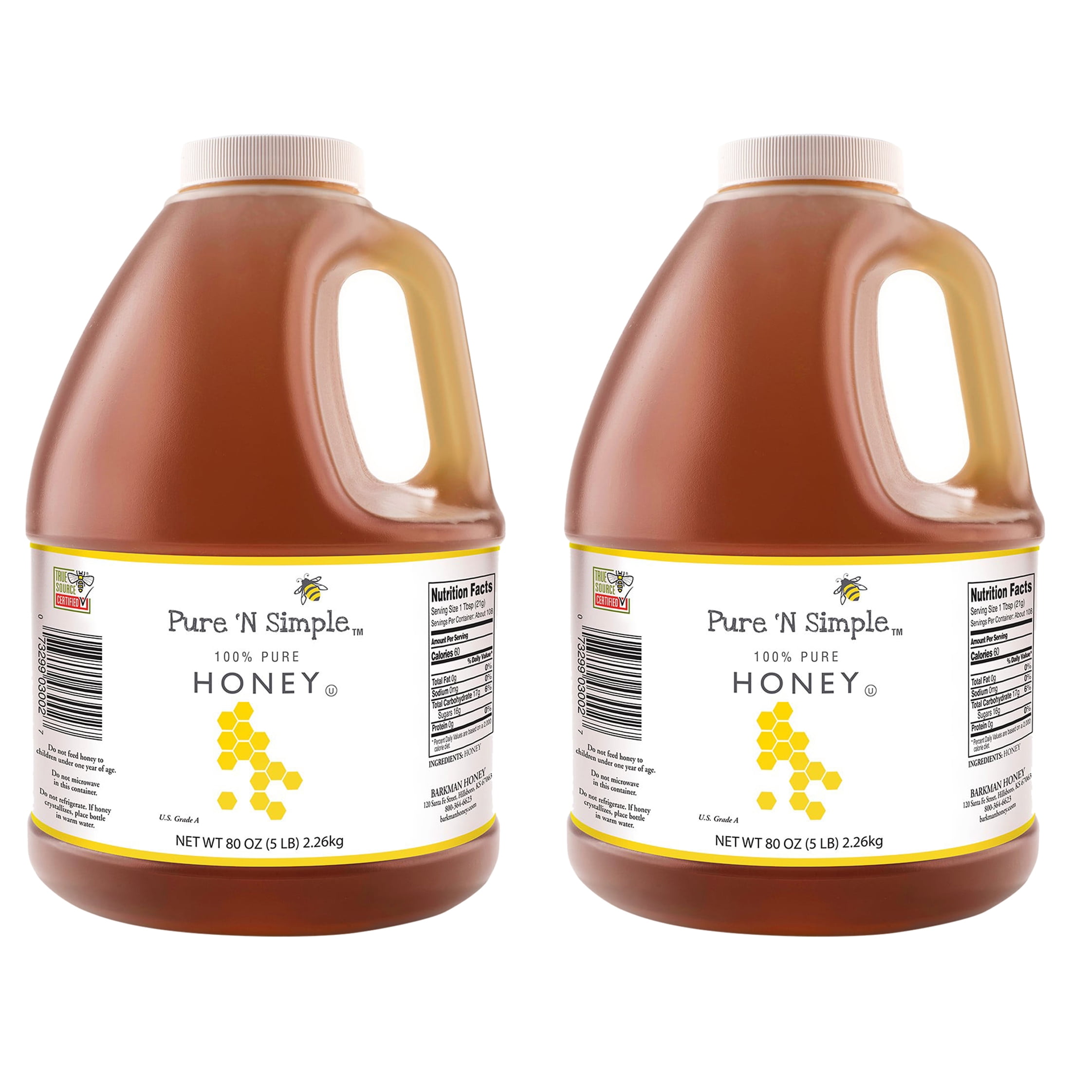 (2 pack) Pure n Simple 100% Honey, 80 oz (5 lb) Jug with Handle ...