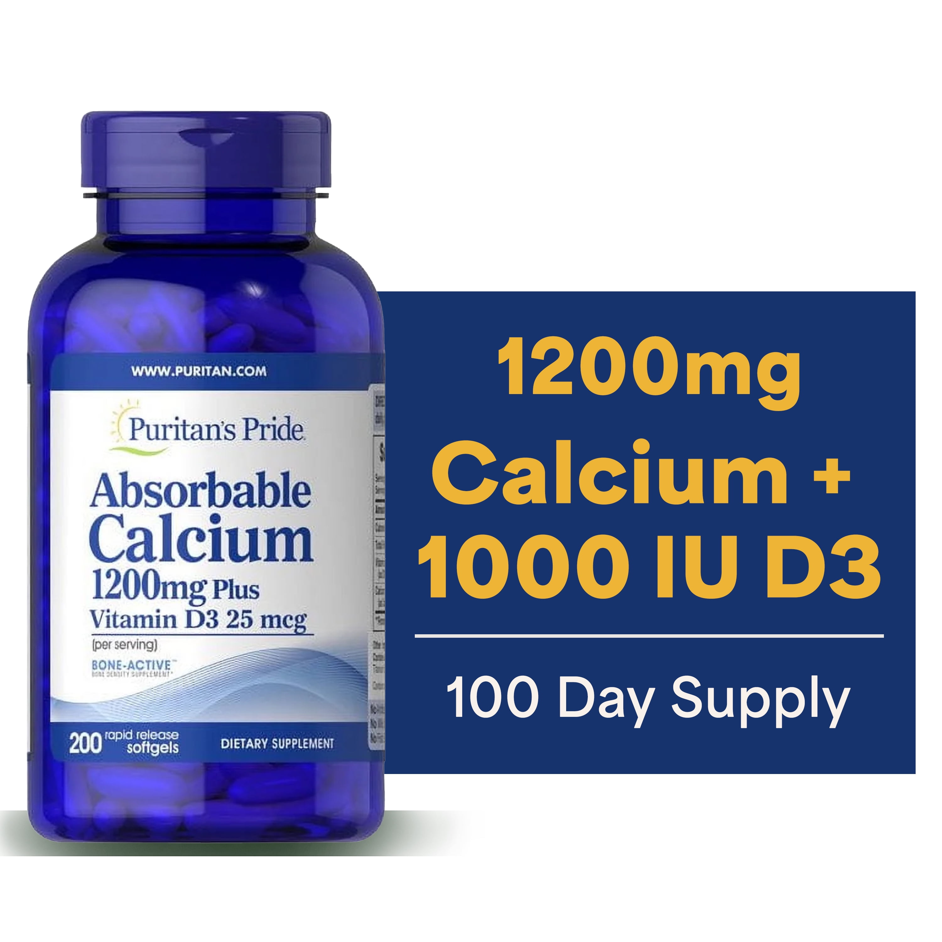 (2 pack) Puritan's Pride Absorbable Calcium with Vitamin D 3 1000iu ...