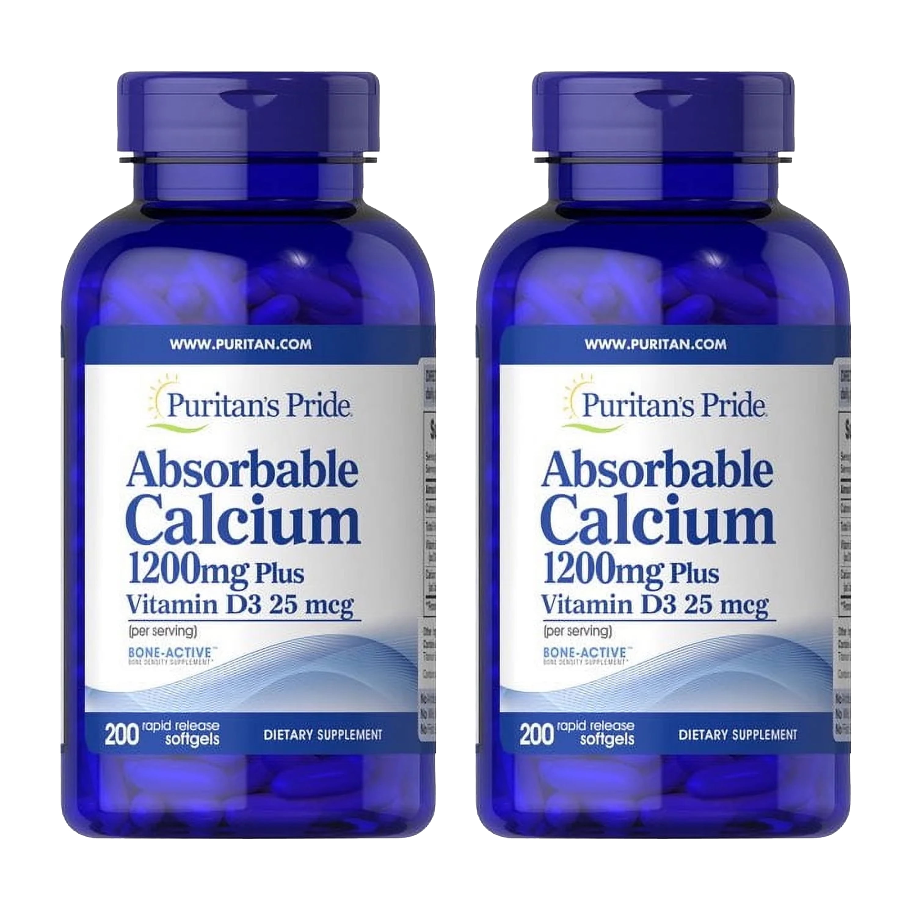 (2 pack) Puritan's Pride Absorbable Calcium with Vitamin D 3 1000iu ...