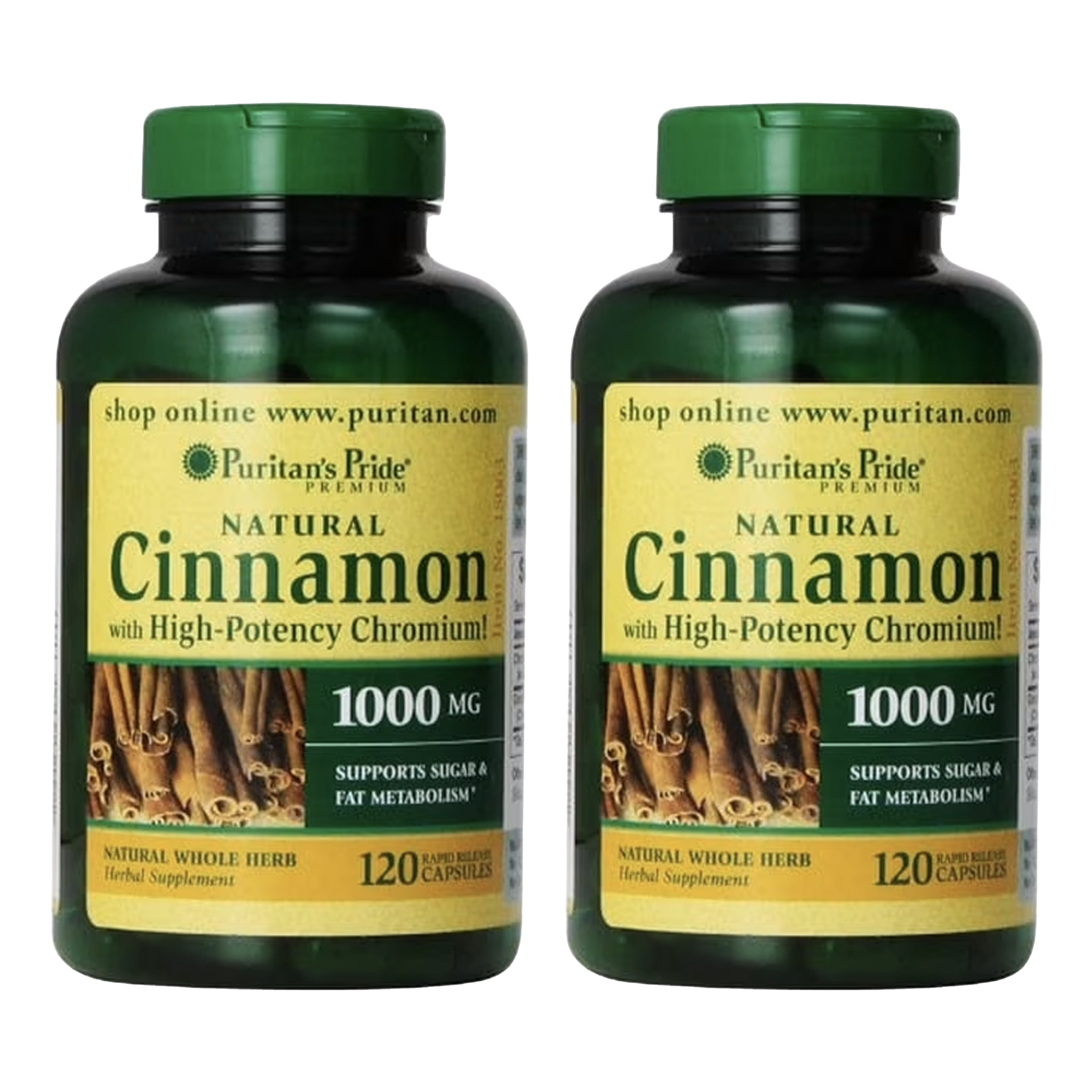 (2 pack) Puritan's Pride Cinnamon Capsules with High Potency Chromium ...