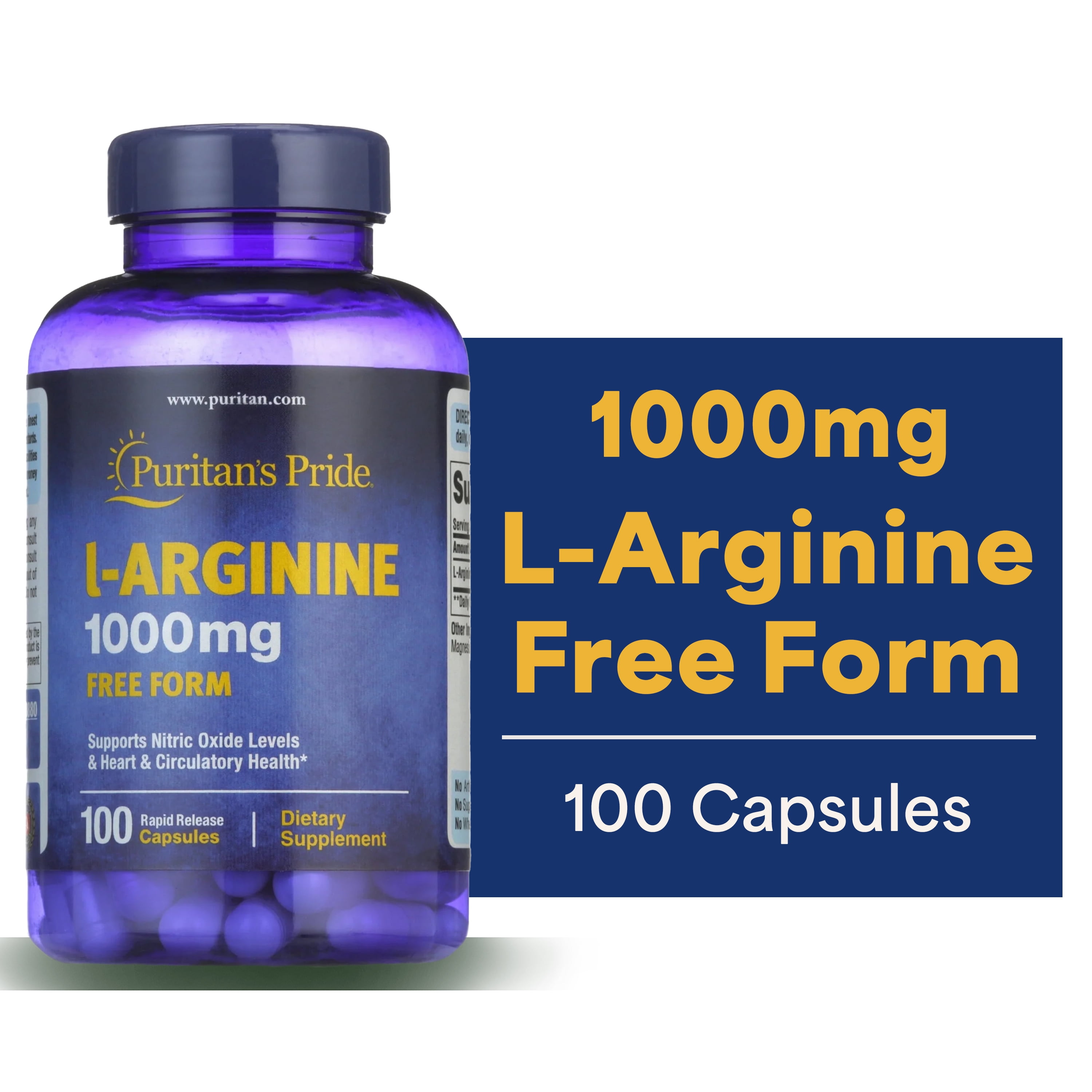 (2 pack) Puritan's Pride L-Arginine 1000 mg Capsules, 100 Ct - Walmart.com