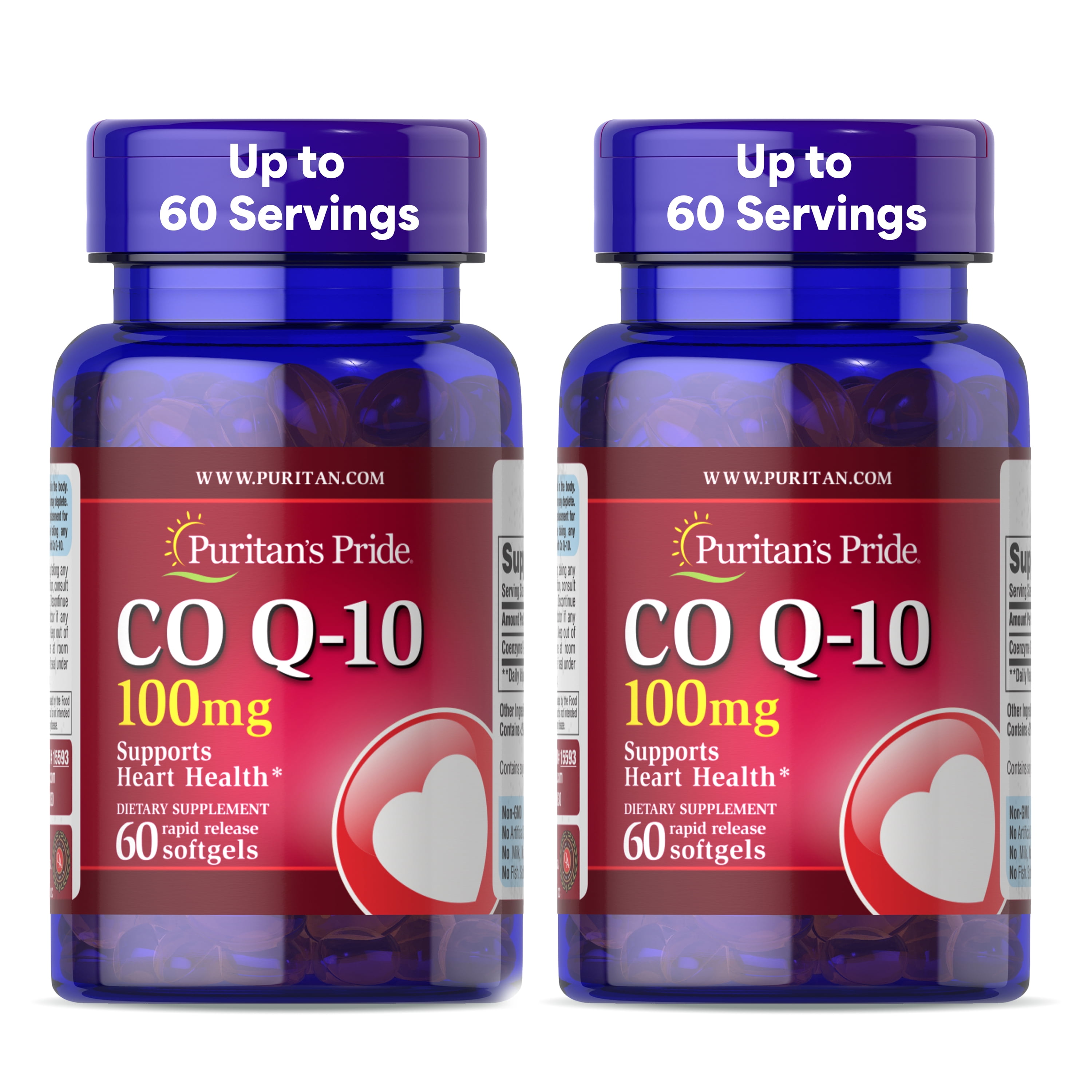 (2 pack) Puritan's Pride Q-SORB Co Q-10 Softgels, 100 Mg, 60 Ct ...