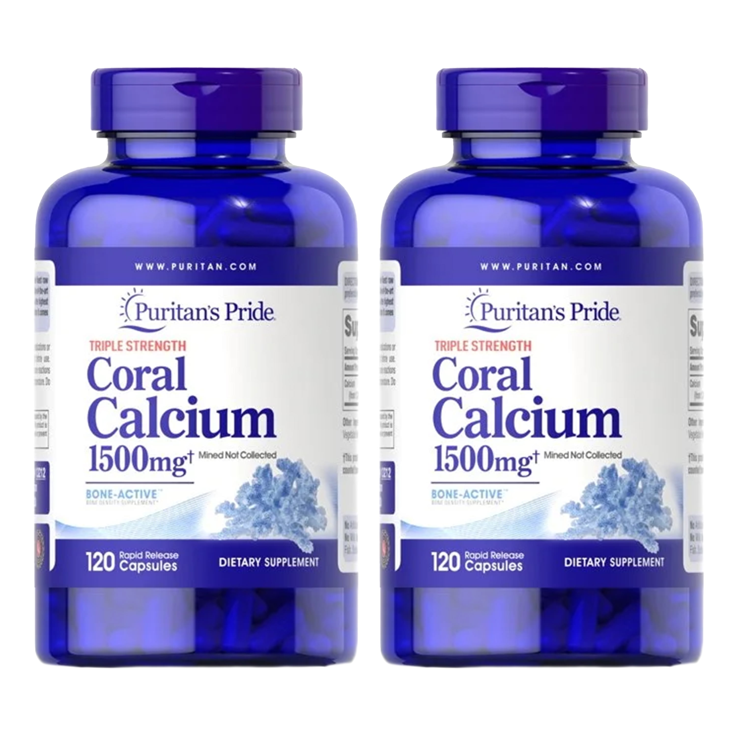 (2 pack) Puritan's Pride Triple Strength Coral Calcium 1500 mg-120 ...