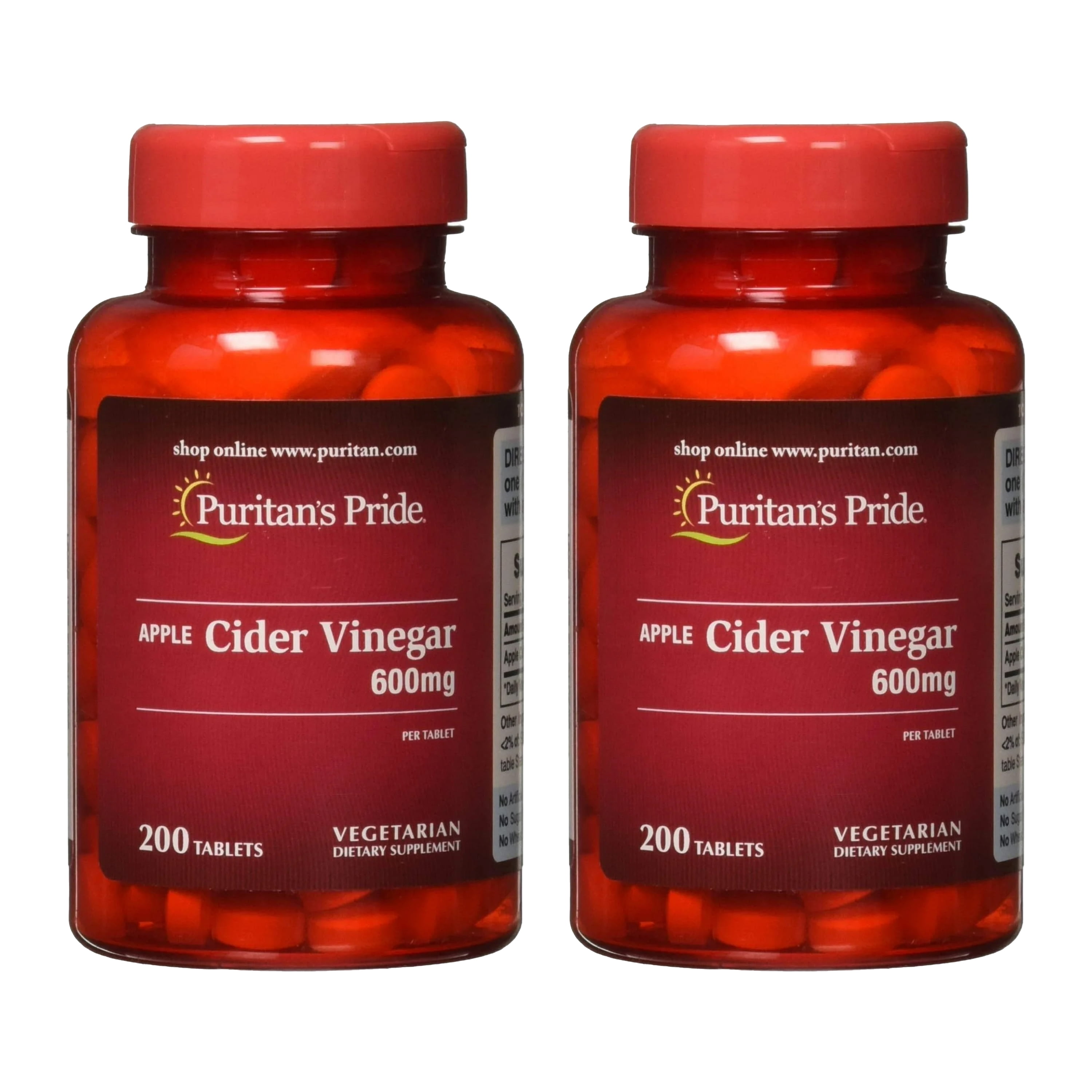 (2 pack) Puritans Pride Apple Cider Vinegar 600 mg Tablets, 200 Count ...