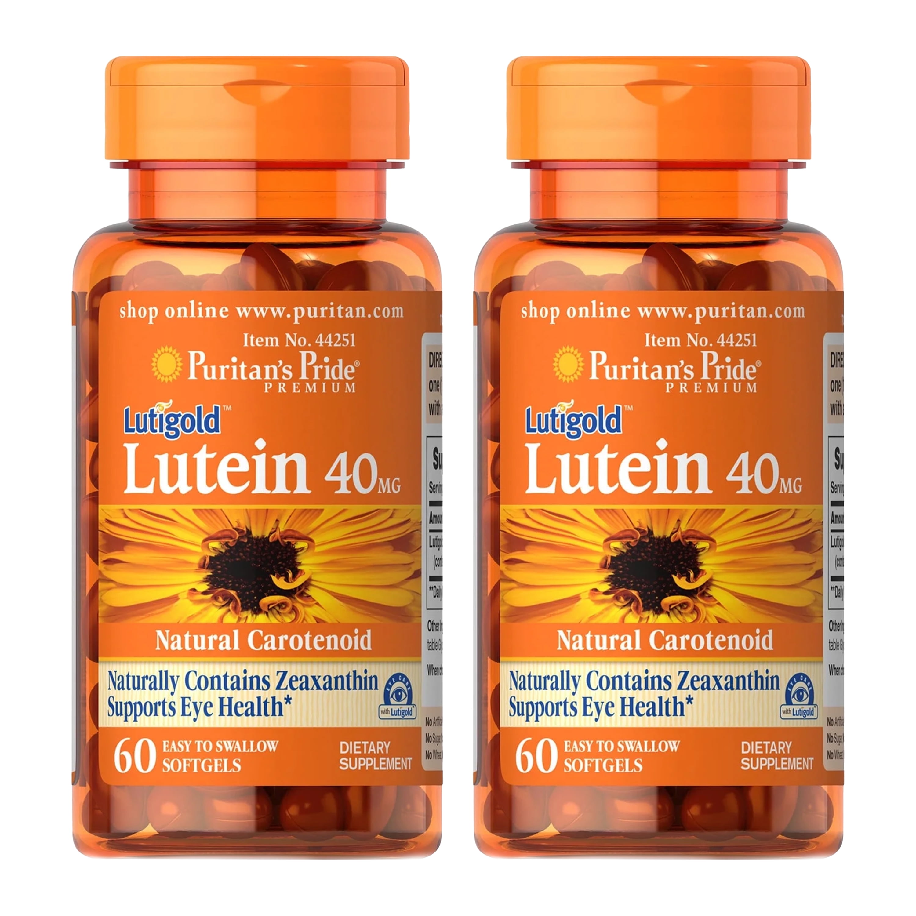 (2 pack) Puritans Pride Lutein 40 Mg with Zeaxanthin,60 Softgels, 60 ...