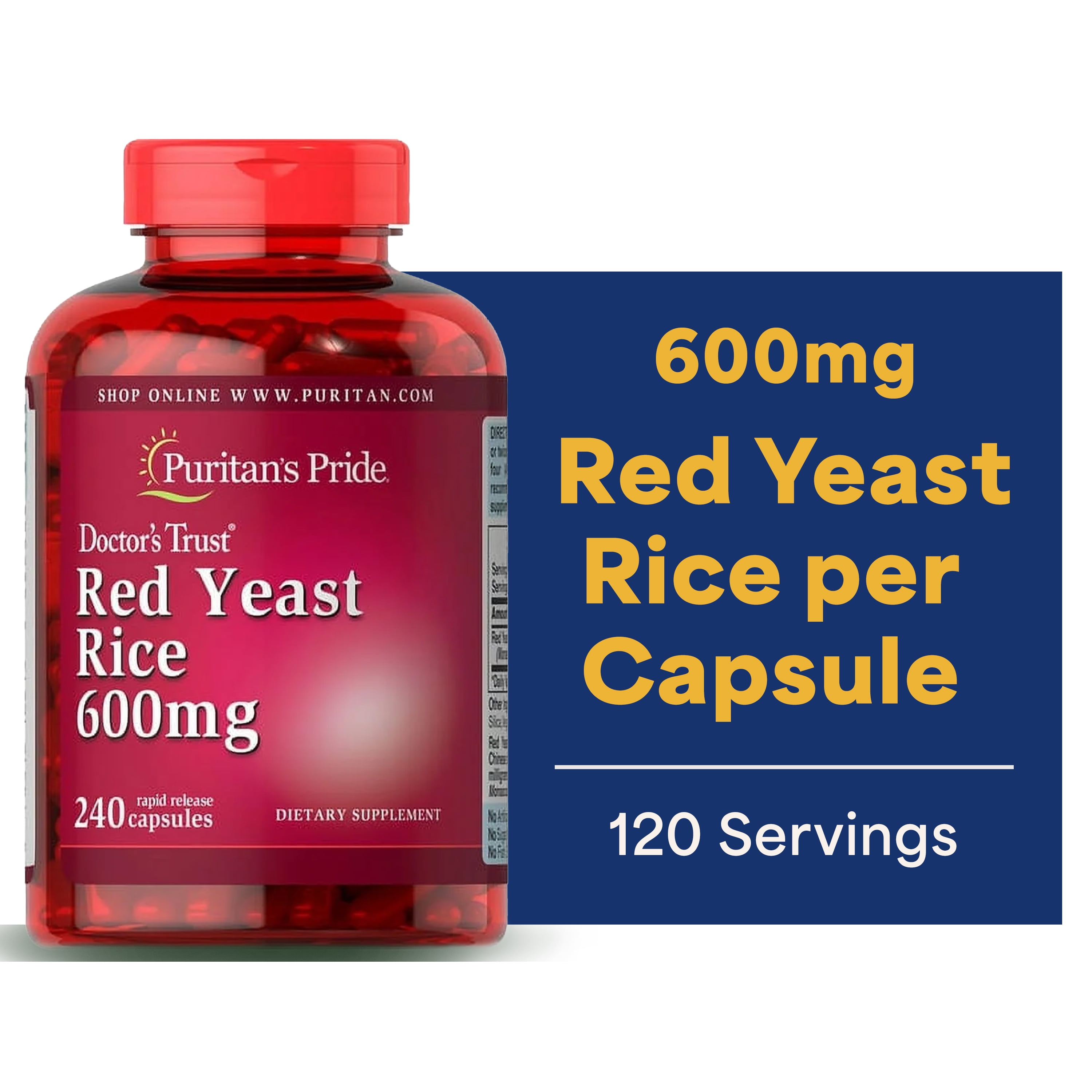 (2 pack) Puritans Pride Red Yeast Rice 600 mg Capsules, 240 Count ...