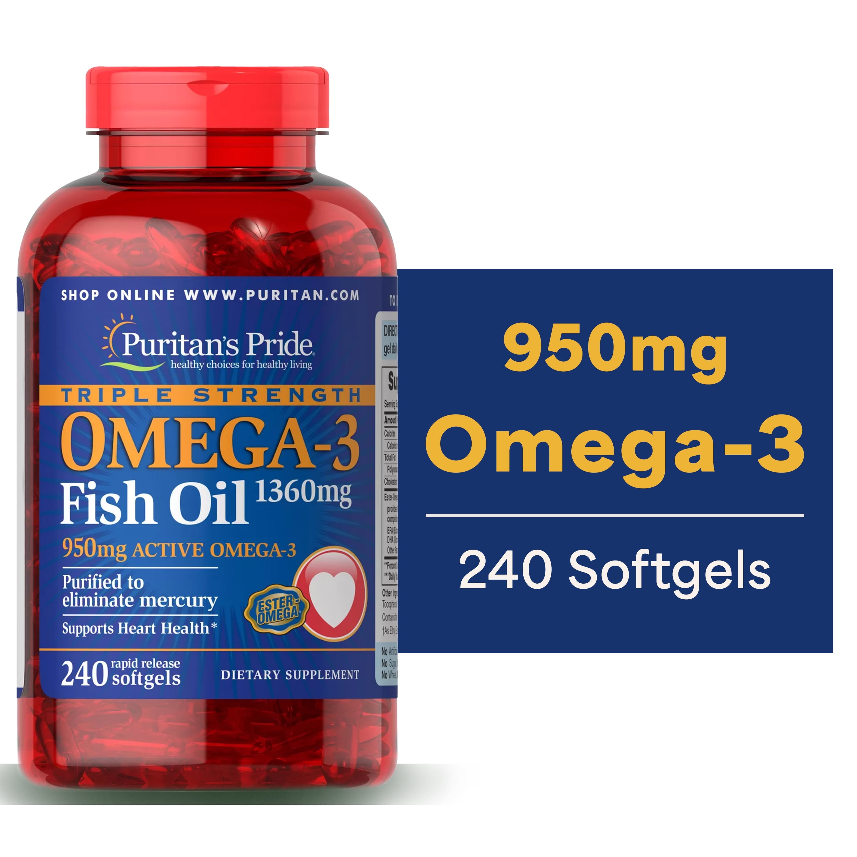 (2 pack) Puritans Pride Triple Strength Omega-3 Fish Oil 1360 Mg (950 ...