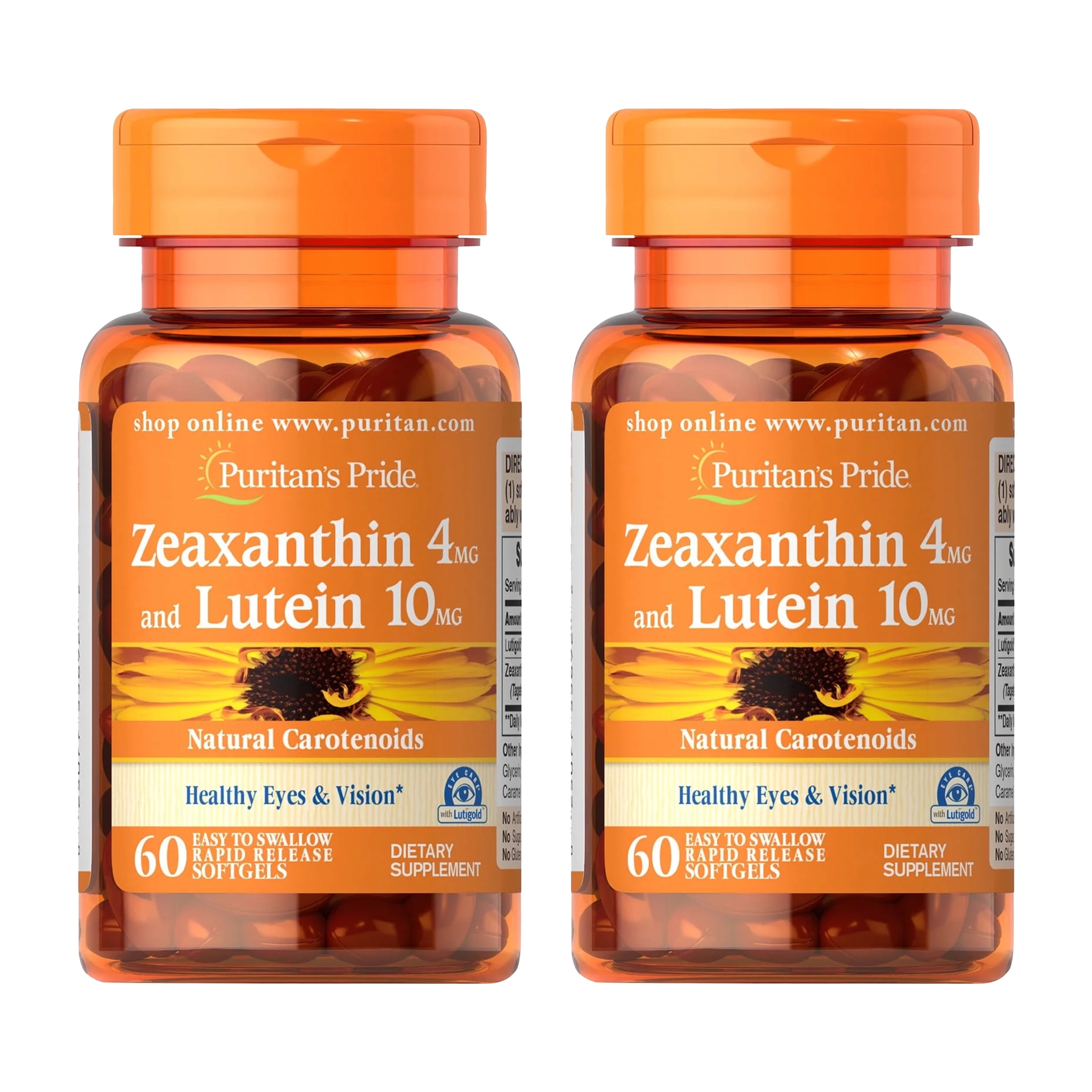 (2 pack) Puritans Pride Zeaxanthin 4mg with Lutein 10mg Softgels, 60 ...