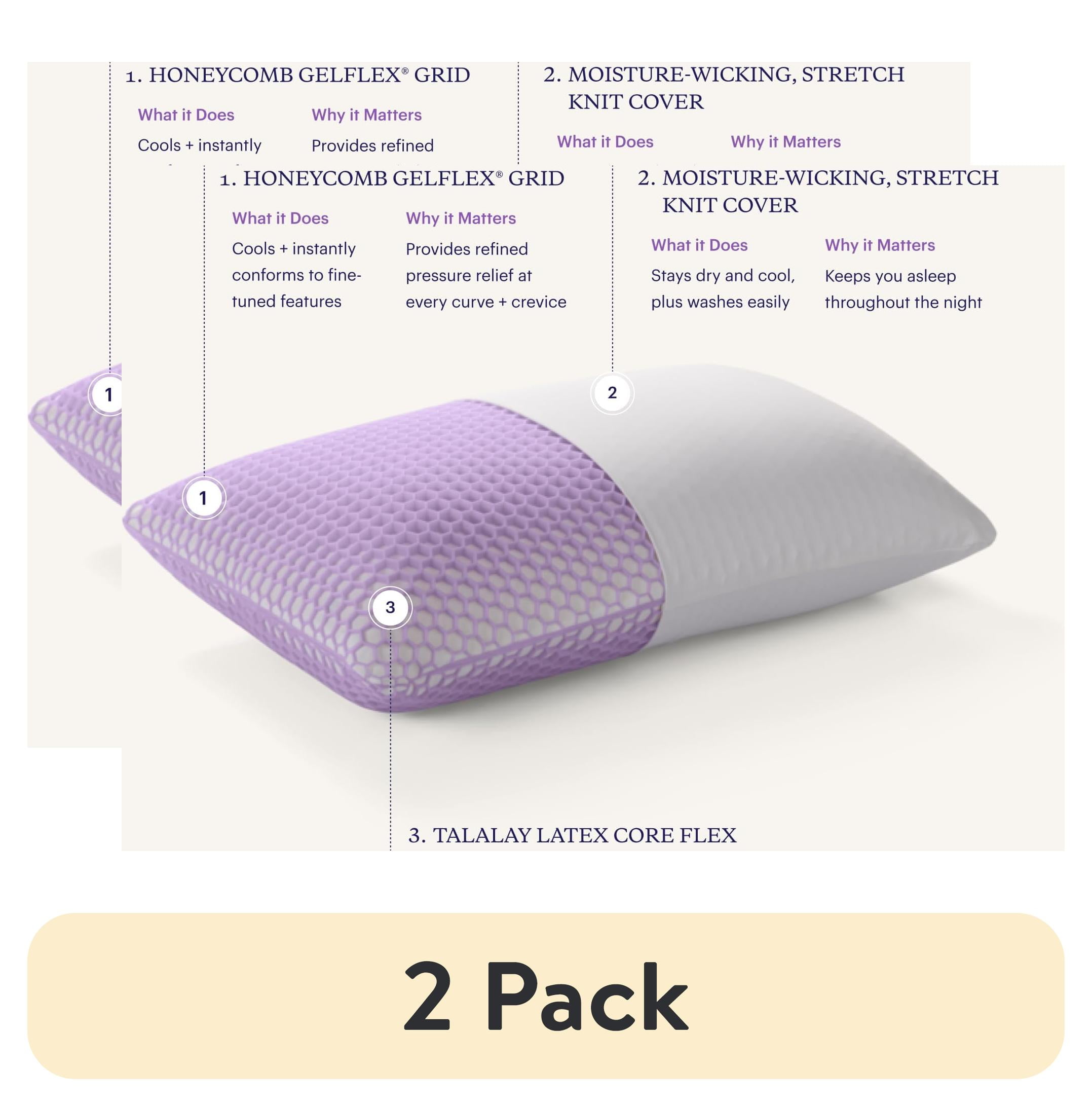 Purple Harmony Pillow 2 Pack Standard Tall 360º Grid Hex Hypoallergenic ...