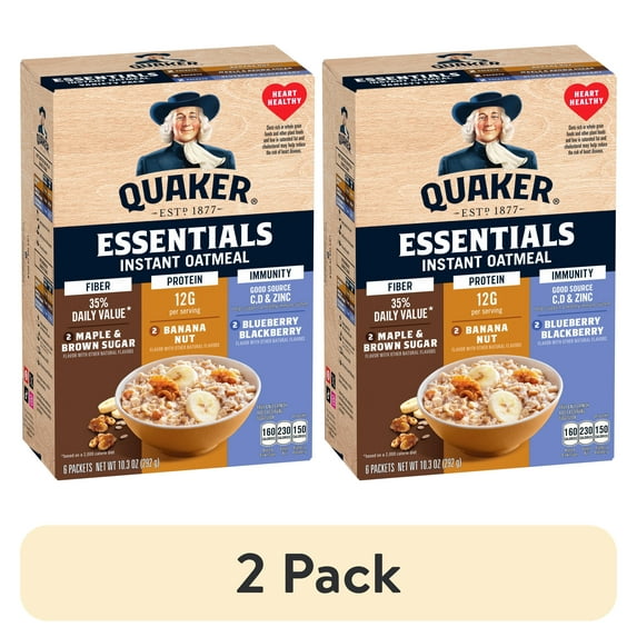 (2 pack) Quaker Essentials Instant Oatmeal, Variety Pack, Good Source ...
