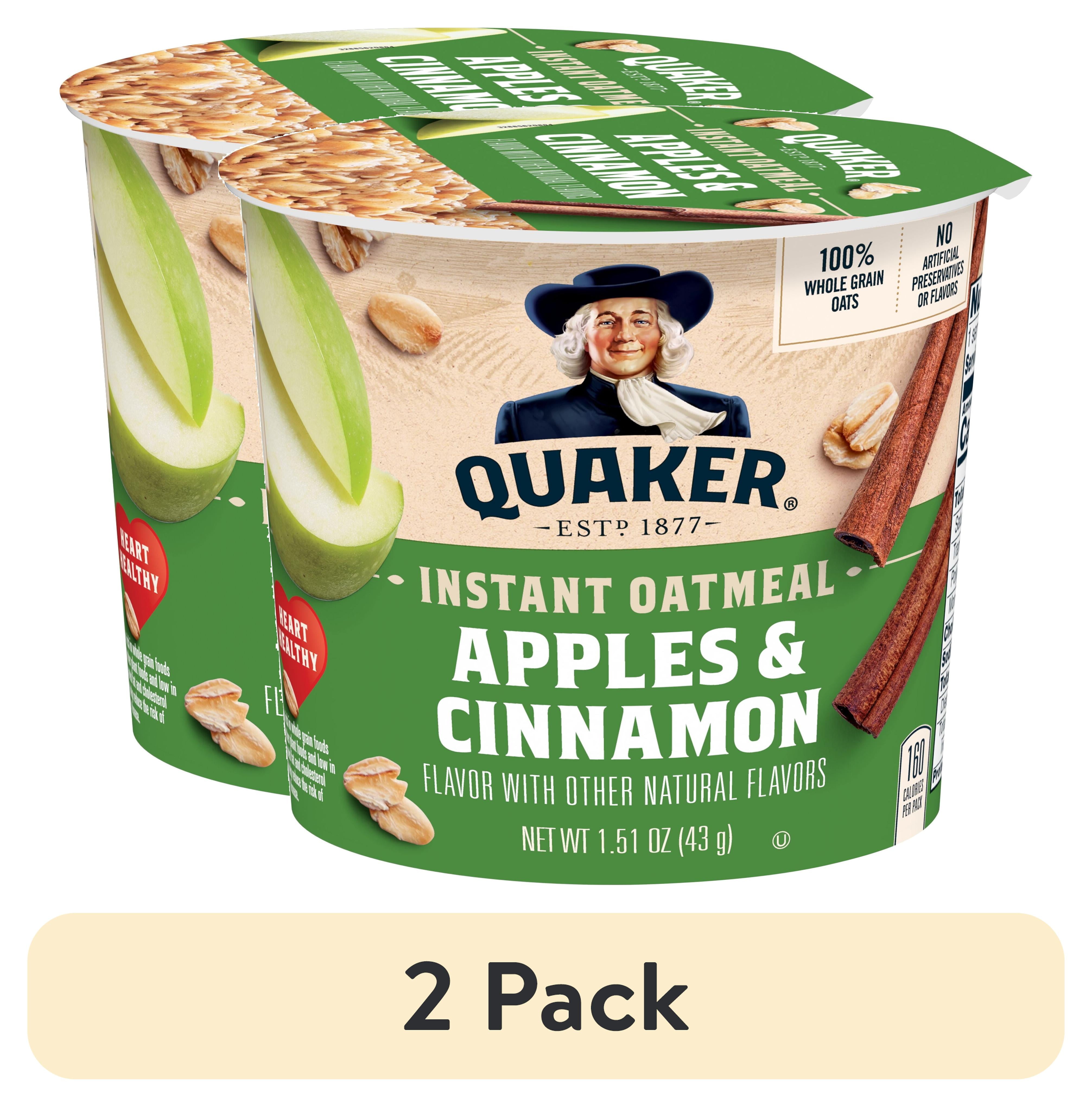 (2 pack) Quaker Instant Oatmeal, Apple Cinnamon, Quick Cook Oatmeal, 1 ...