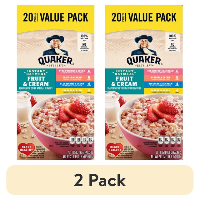 (2 pack) Quaker Instant Oatmeal, Fruit & Cream Variety Pack, 20 Packets ...