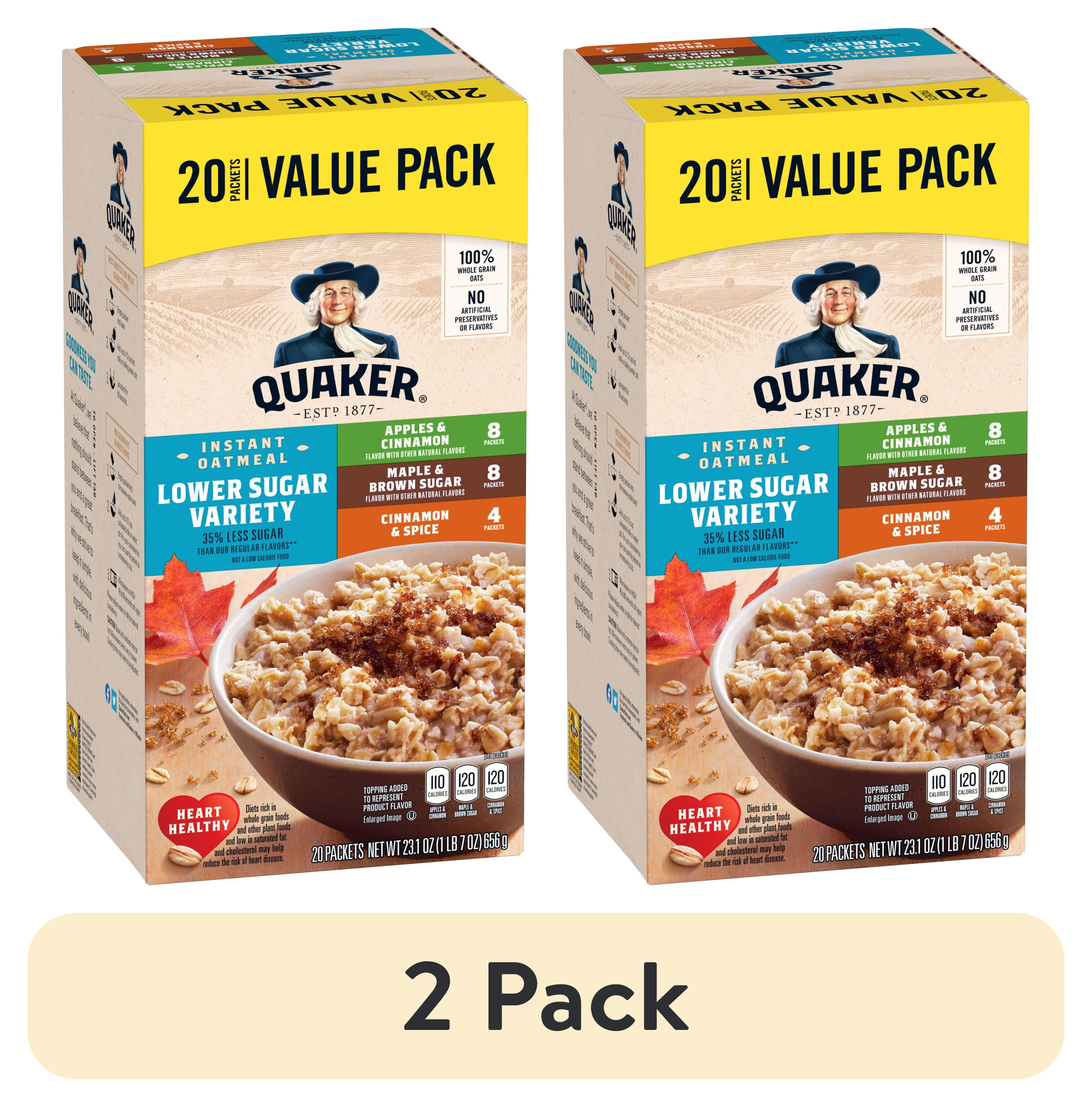 (2 pack) Quaker Instant Oatmeal, Lower Sugar Variety Pack, 1.16 oz, 20 ...
