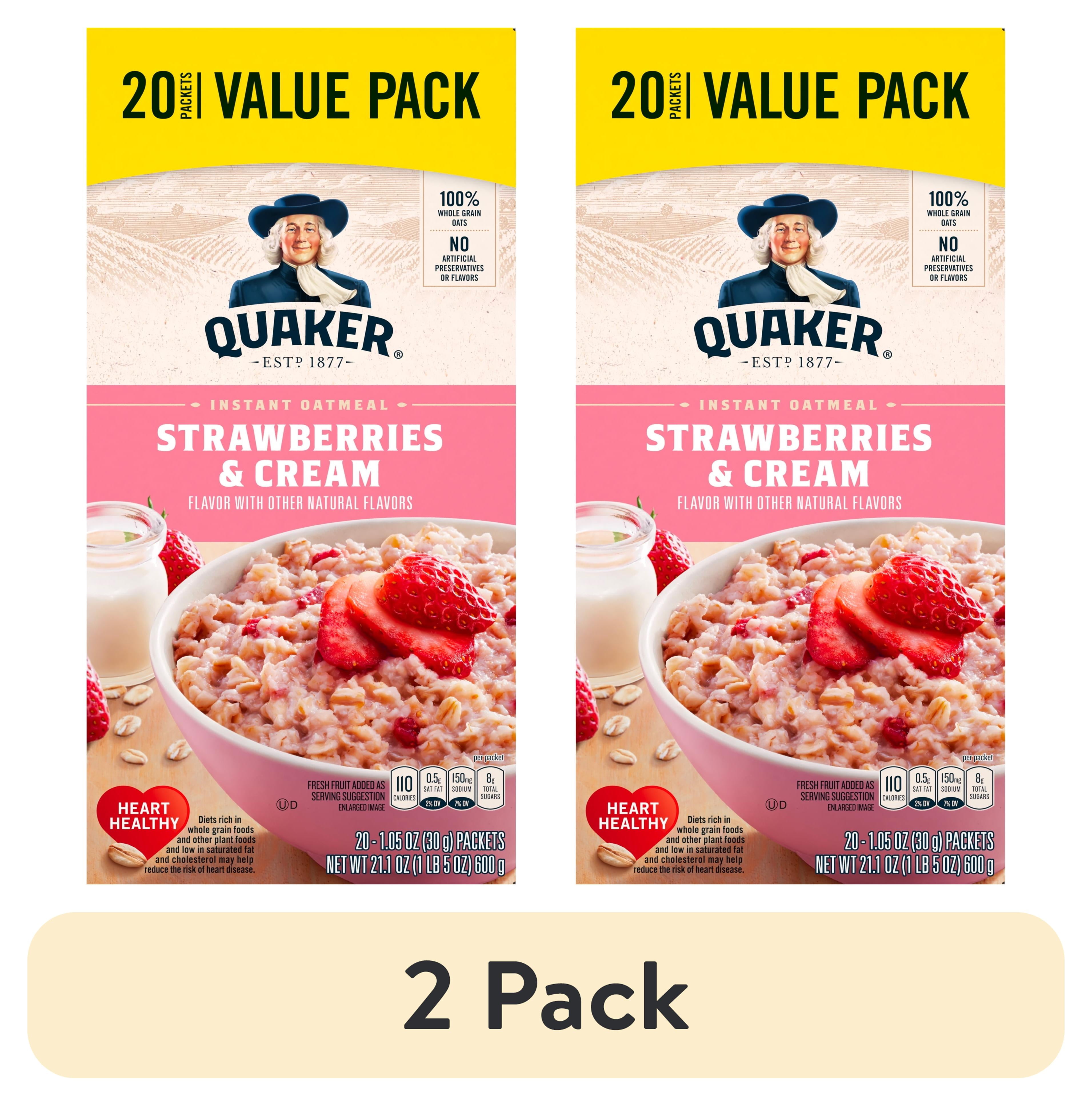 (2 pack) Quaker, Instant Oatmeal, Strawberry & Cream, 1.1 oz, 20 ...