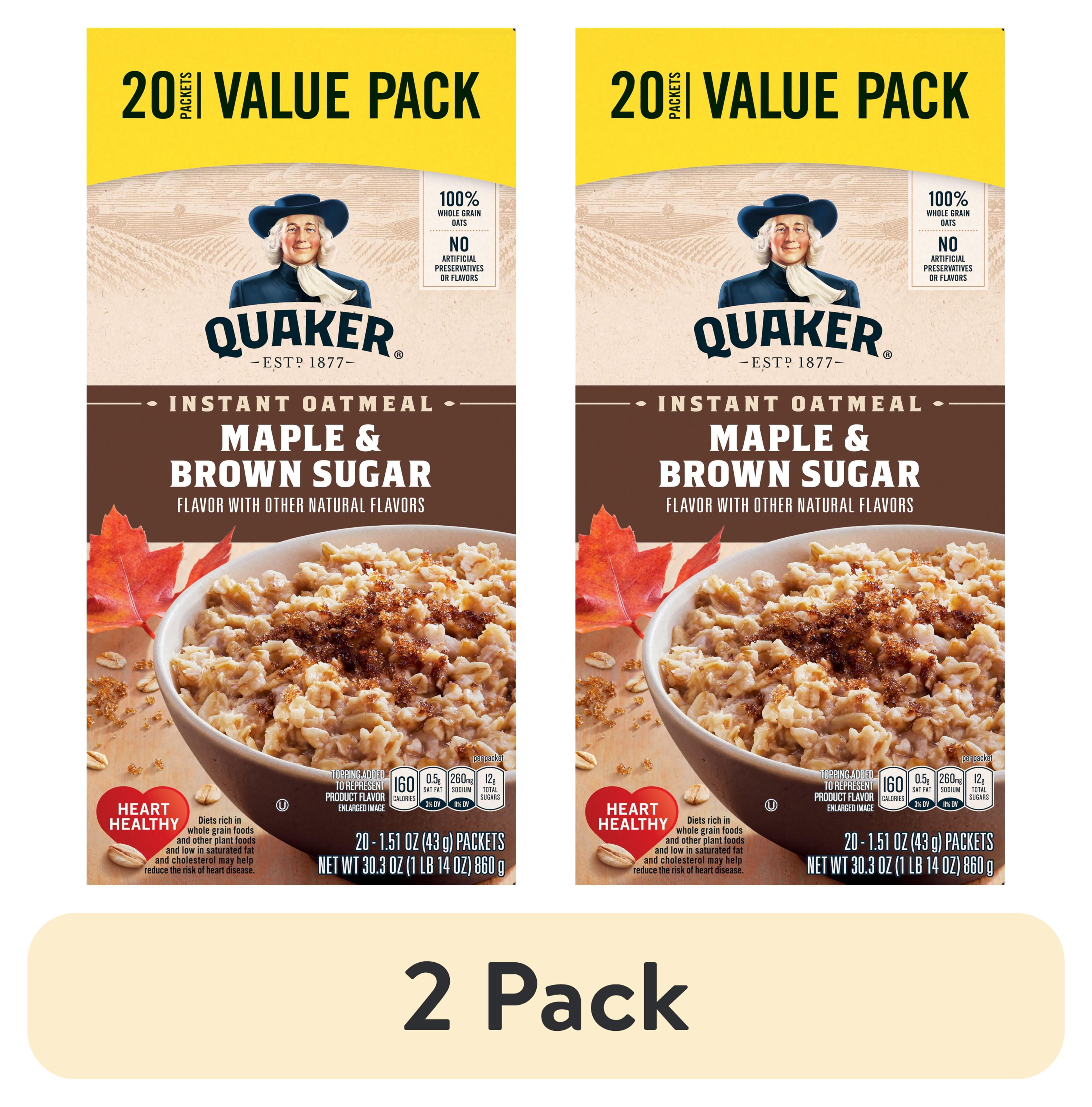 (2 pack) Quaker Maple & Brown Sugar Flavor Instant Oatmeal, 1.51 oz 20 ...