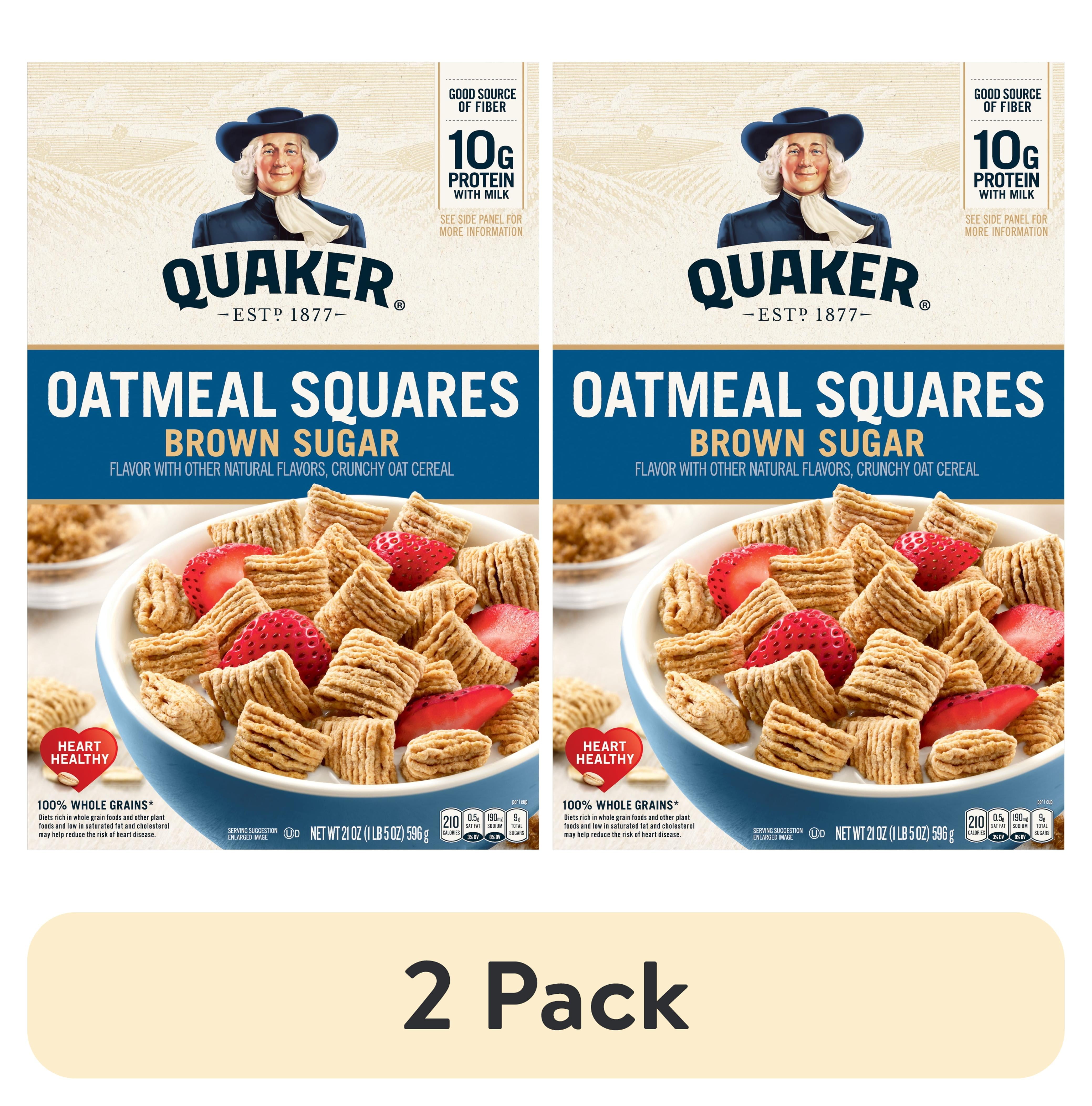 (2 pack) Quaker Oatmeal Squares Crunchy Oat Cereal Brown Sugar, 21 oz ...