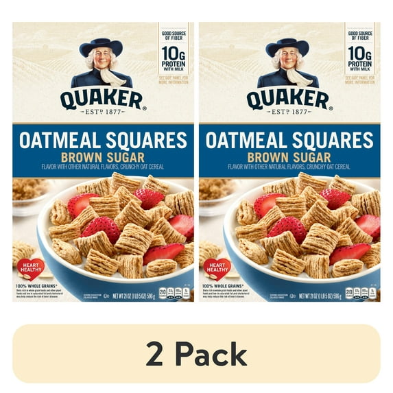 (2 pack) Quaker Oatmeal Squares Crunchy Oat Cereal Brown Sugar, 21 oz ...