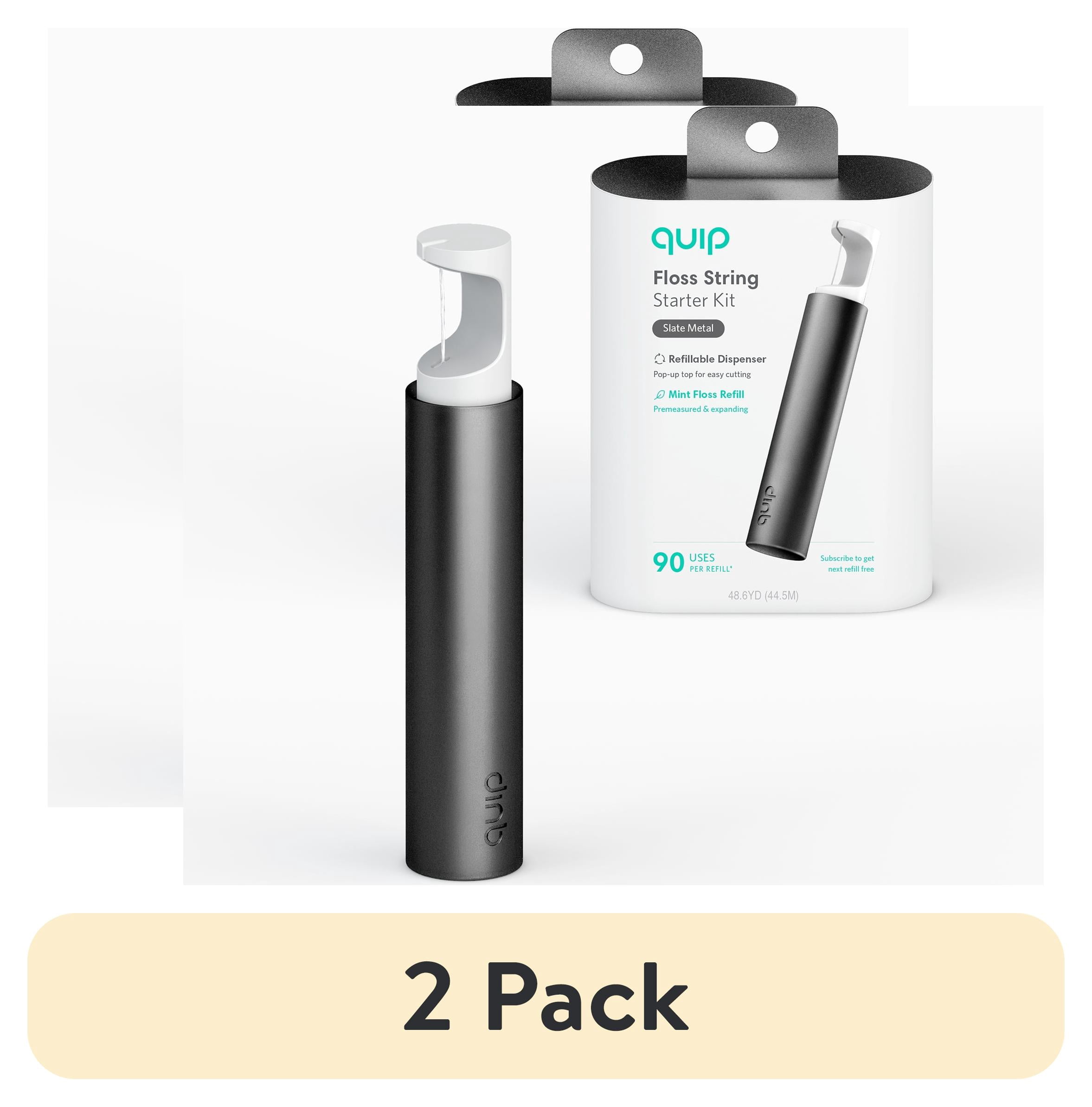 (2 pack) Quip Dental Floss Picks, Refillable Dispenser, Slate Metal, 3 ...