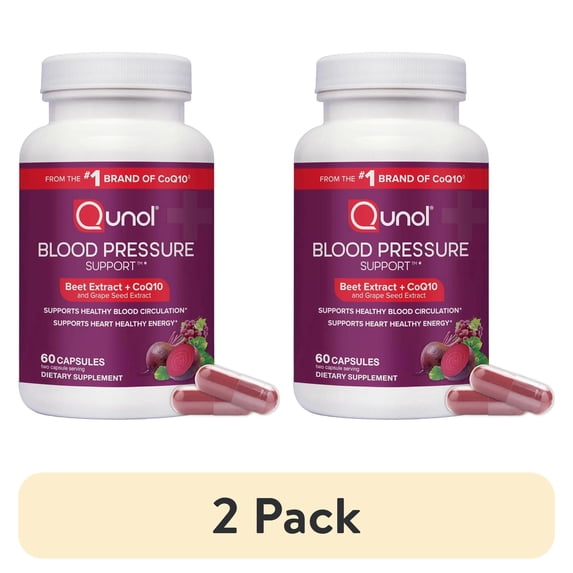 (2 pack) Qunol Blood Pressure Support, 3 in 1 Beets + CoQ10 + Grape ...