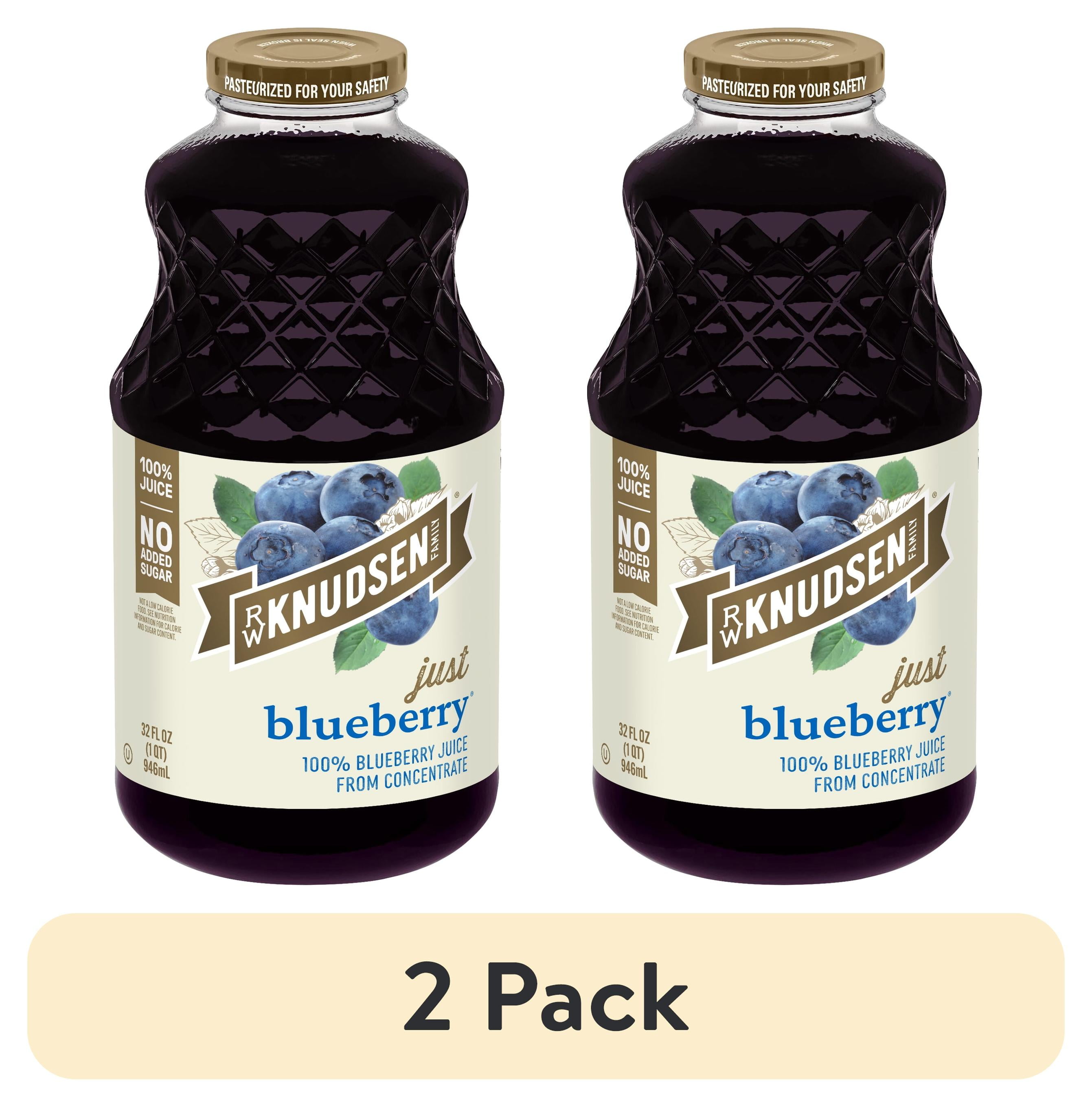 (2 pack) R.W. Knudsen Family Just Blueberry Juice, 32 oz, Glass Bottle ...