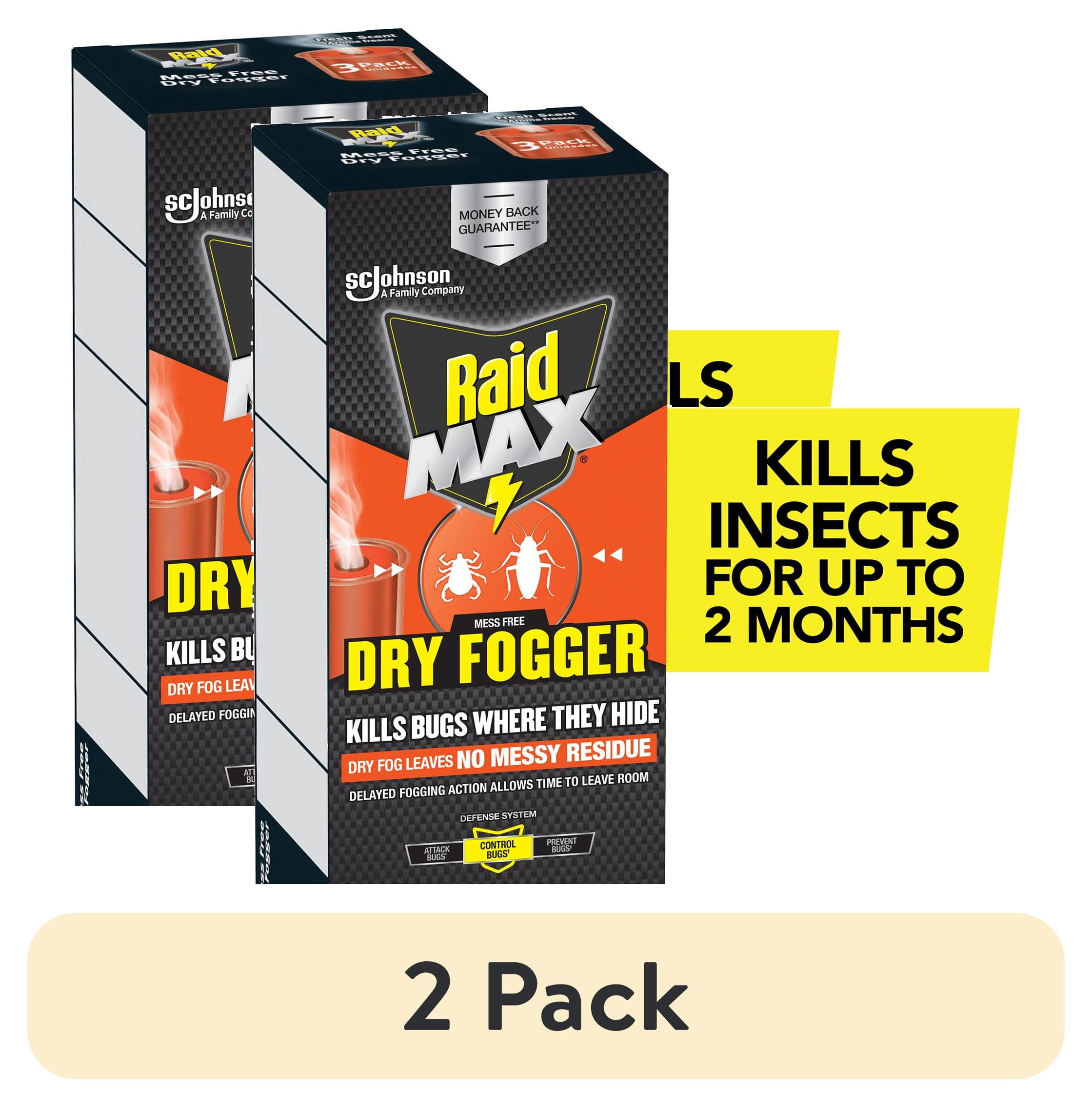 (2 pack) Raid Max Indoor Mess Free Dry Bug Killing Fogger, 0.42 oz, 3 ...