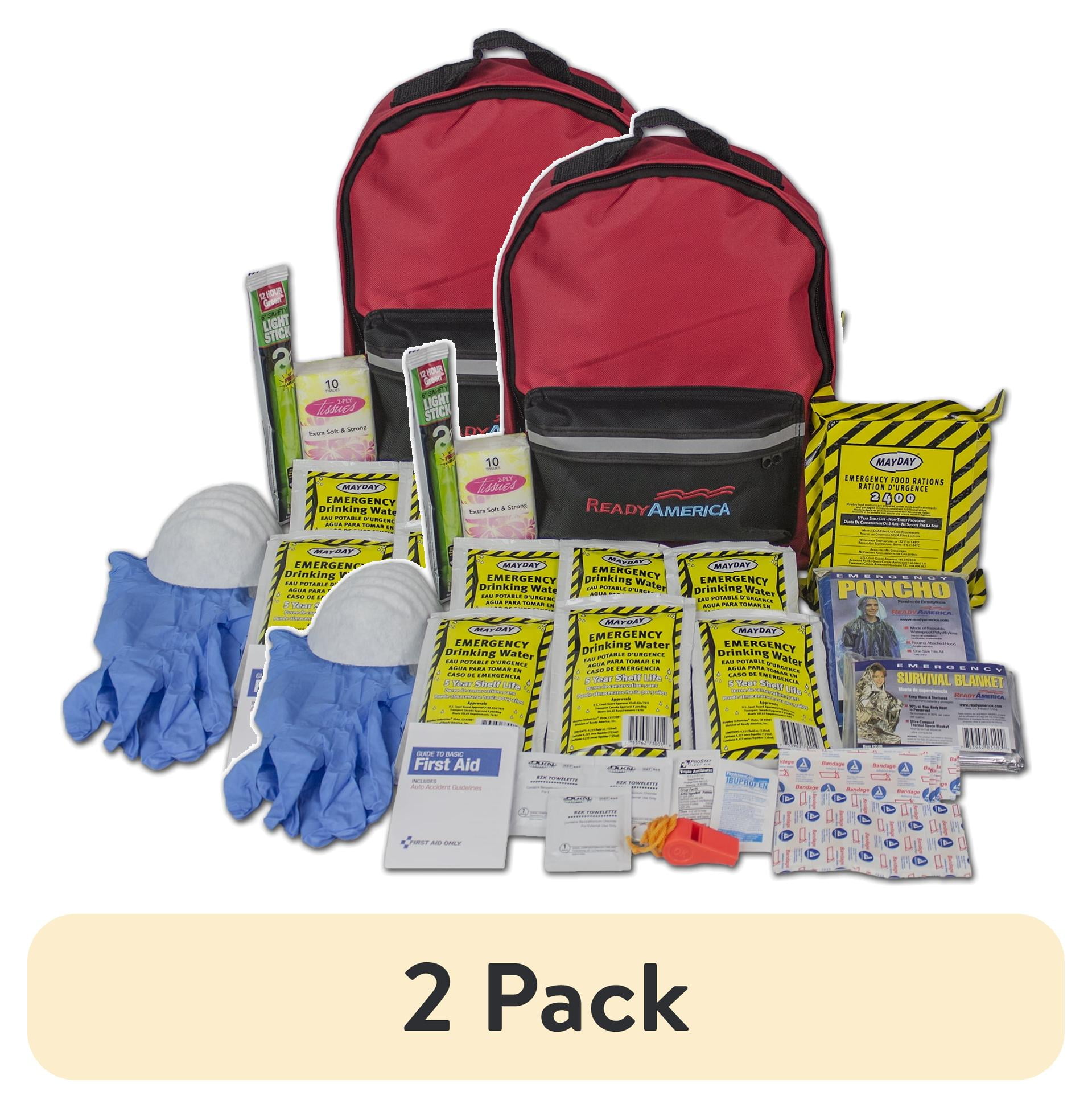 (2 pack) Ready America 1 Person 3 Day Emergency Backpack,18 Pieces, 5 ...