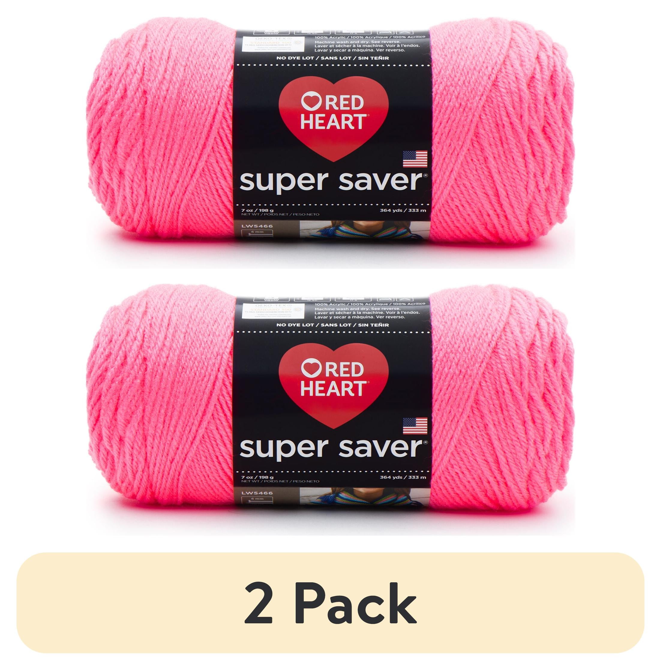 (2 pack) Red Heart® Super Saver® 4 Medium Acrylic Yarn, Pretty N' Pink ...