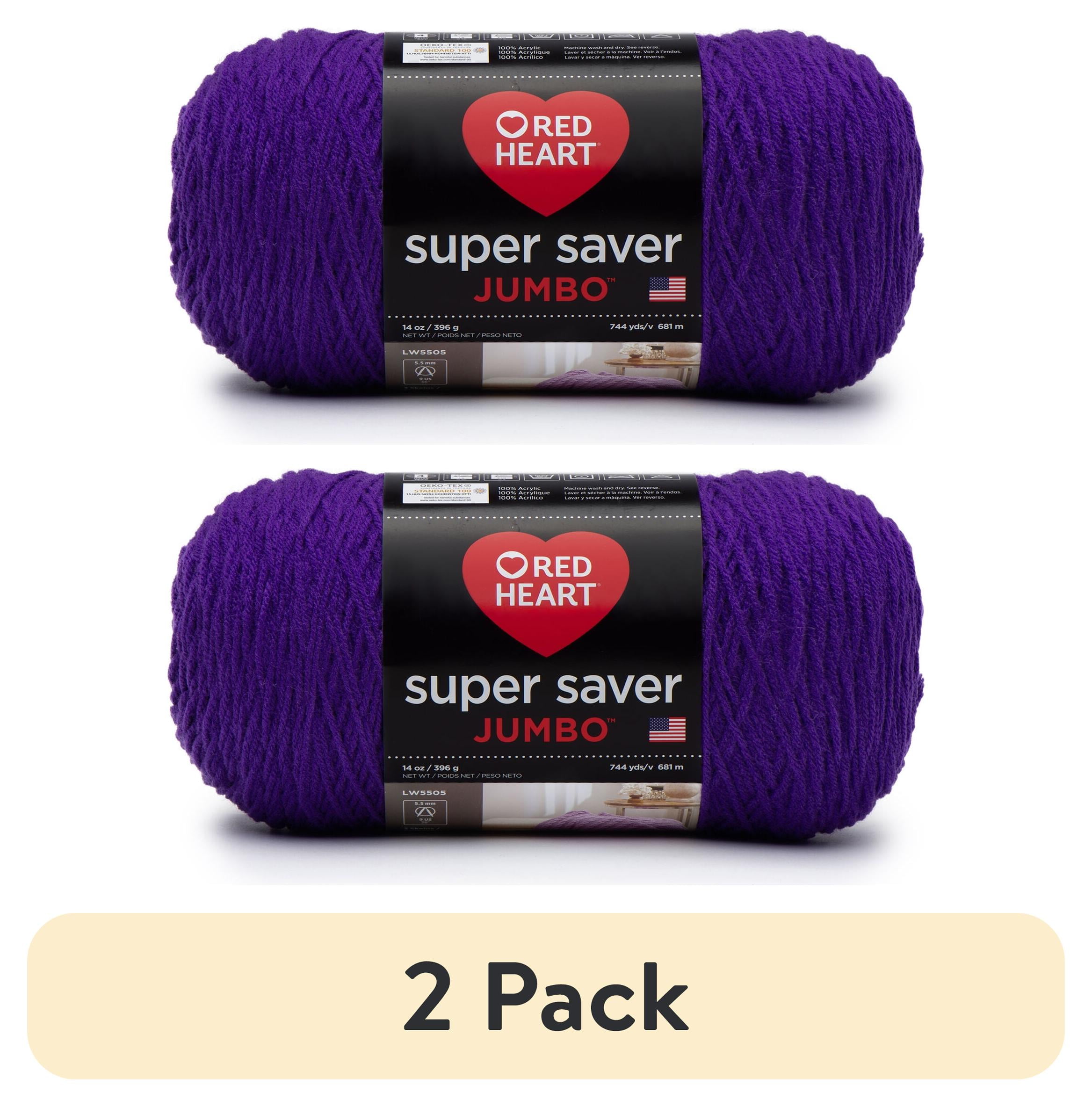 (2 pack) Red Heart Super Saver Jumbo #4 Medium Acrylic Yarn, Amethyst ...