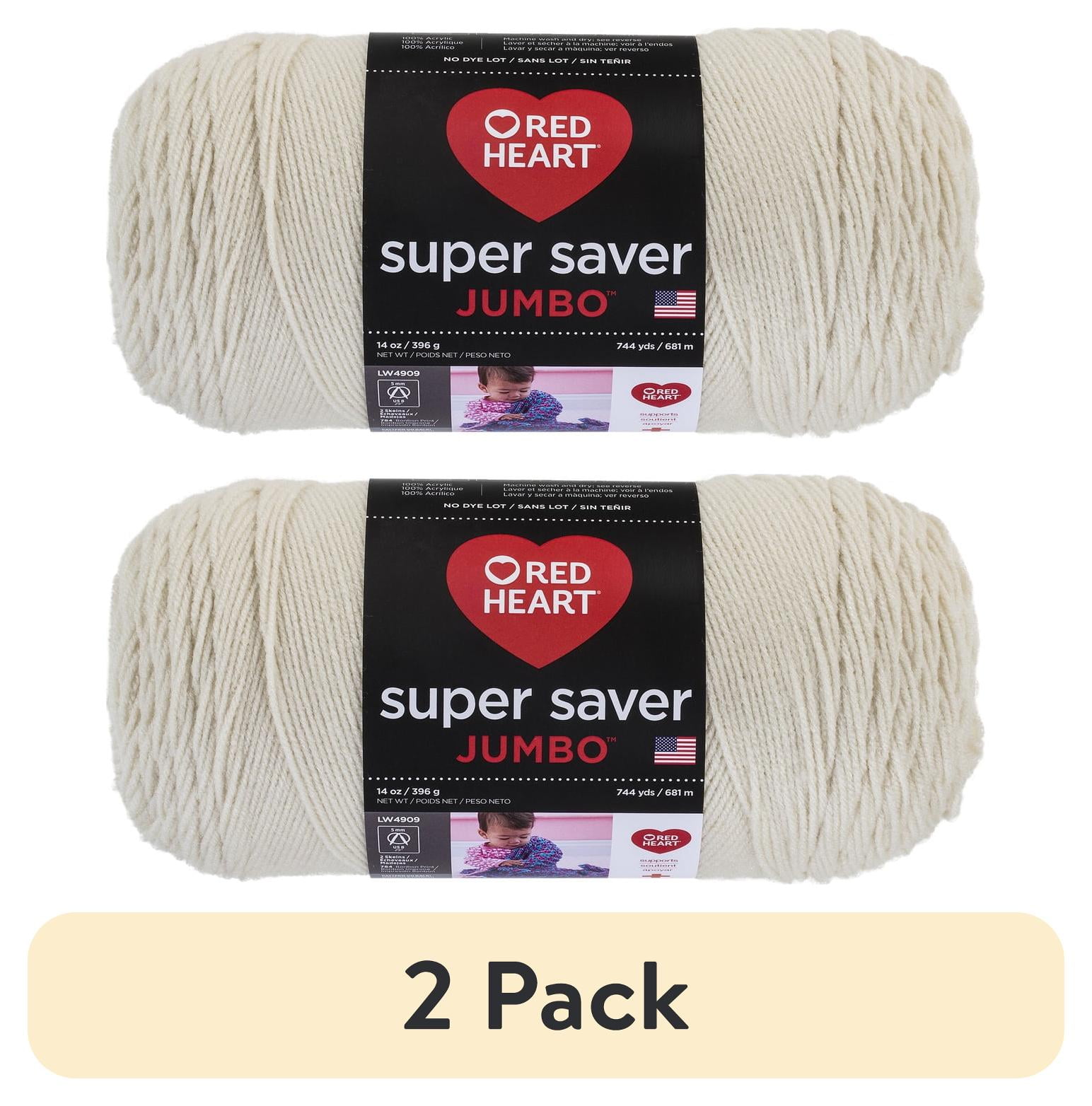 (2 pack) Red Heart Super Saver Jumbo #4 Medium Acrylic Yarn, Aran 14oz ...