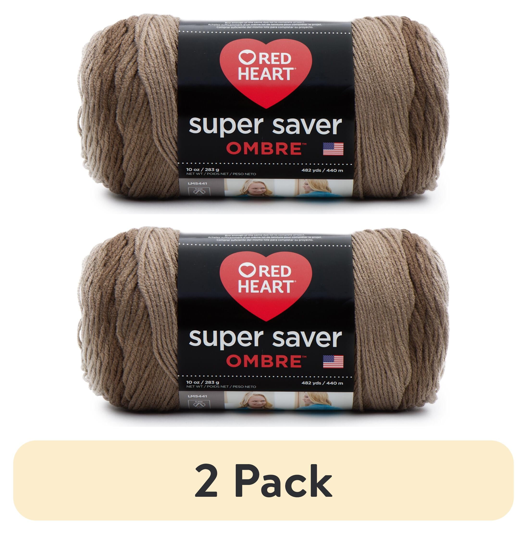 (2 pack) Red Heart Super Saver Ombre 4 Medium Acrylic Yarn, Cocoa 10oz ...