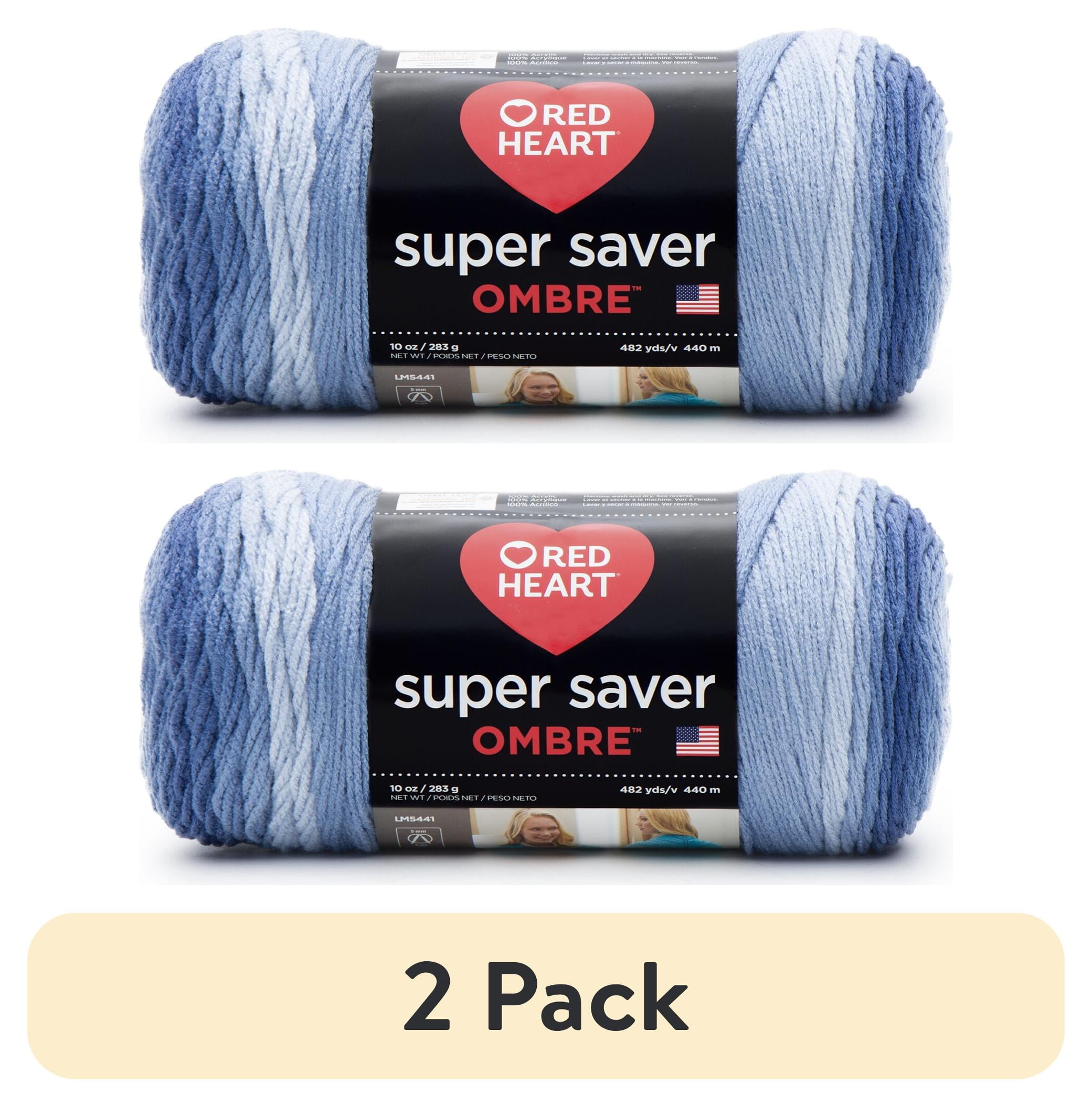 (2 pack) Red Heart Super Saver Ombre Medium Acrylic True Blue Yarn, 482 ...