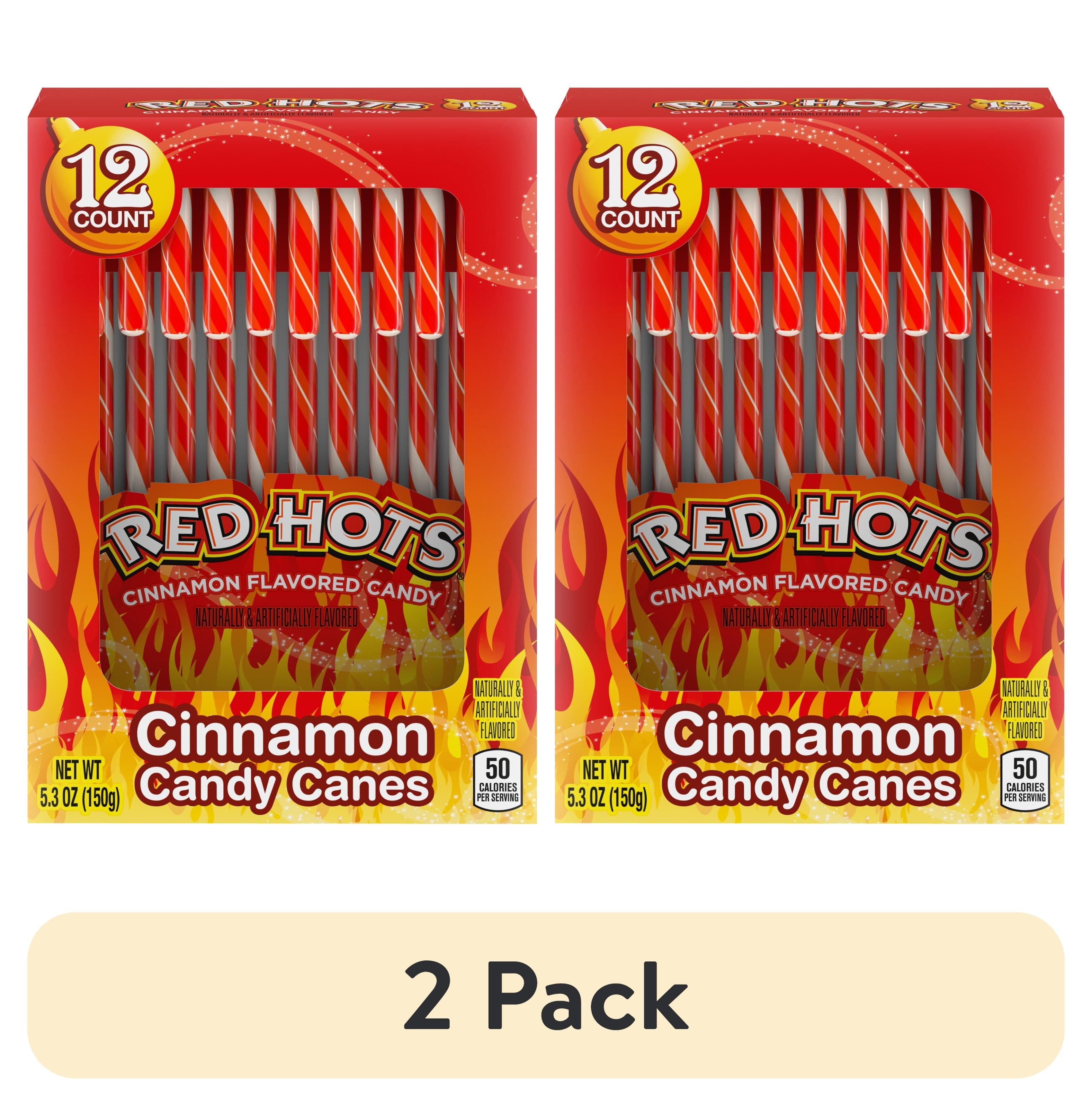 (2 pack) Red Hots Cinnamon Flavored Candy Canes, Red Hots Candy, 5.3oz ...
