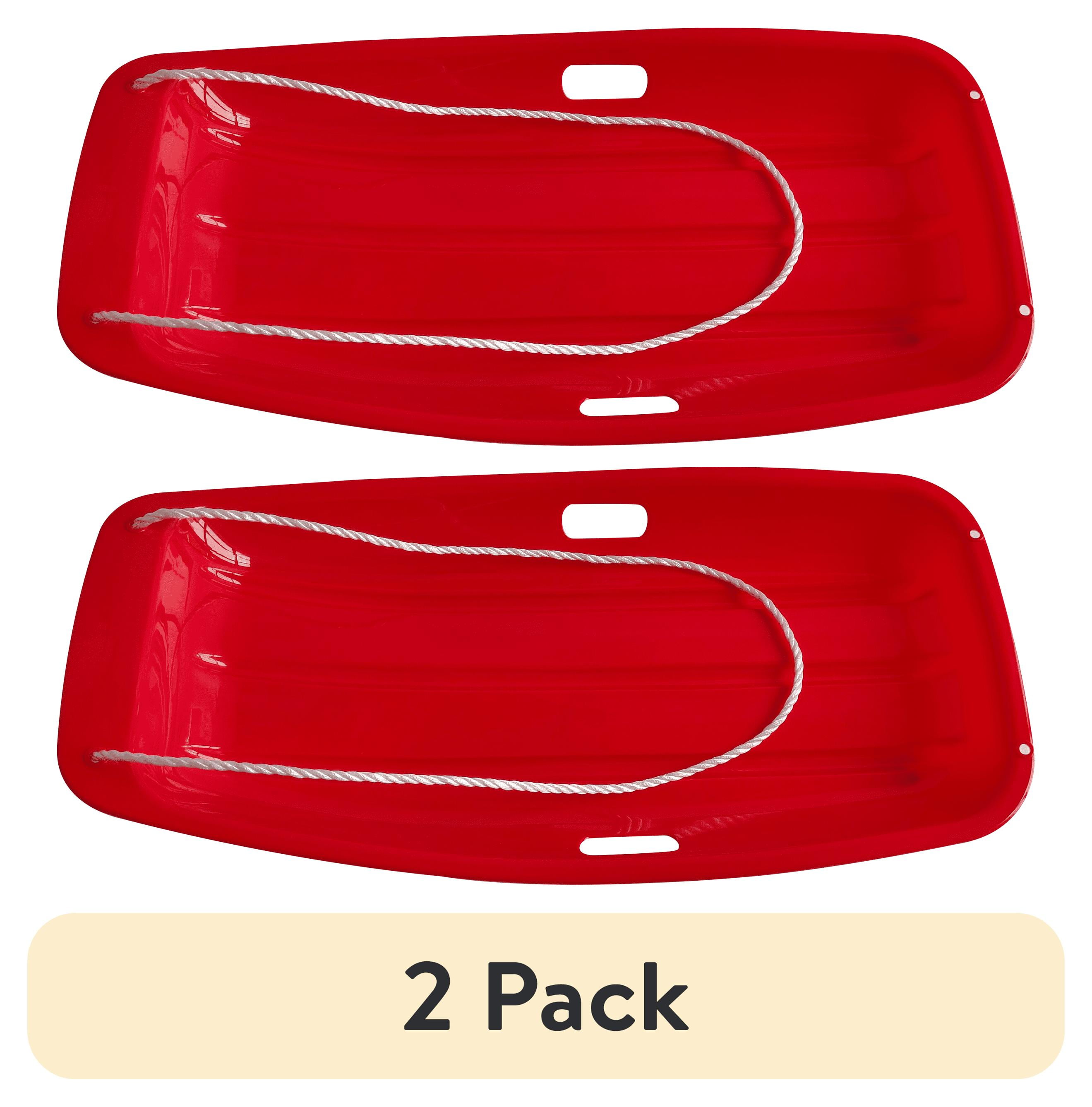 (2 pack) Red Snow Toboggan Sled with Tow Rope, Red Plastic, Winter ...