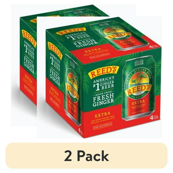 (2 pack) Reed's Extra Ginger Beer Non-GMO, 4 Aluminum Cans per 4 Pack ...