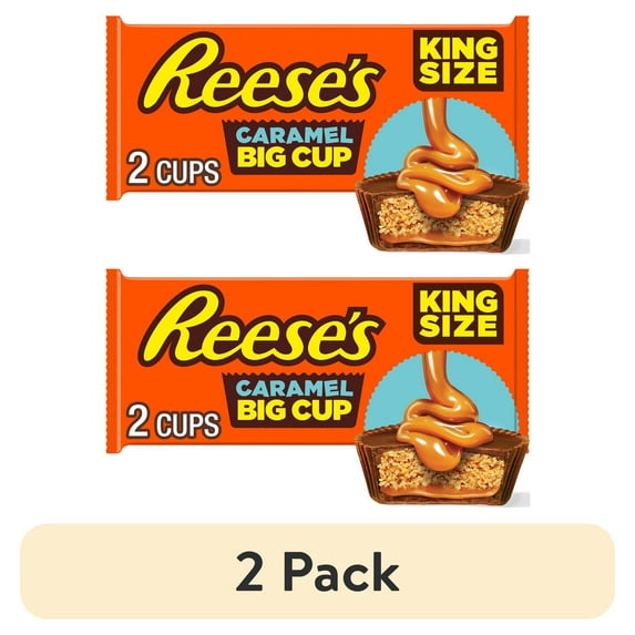 (2 pack) Reese's Big Cup Caramel Milk Chocolate King Size Peanut Butter Cups Candy, Pack 2.8 oz ...