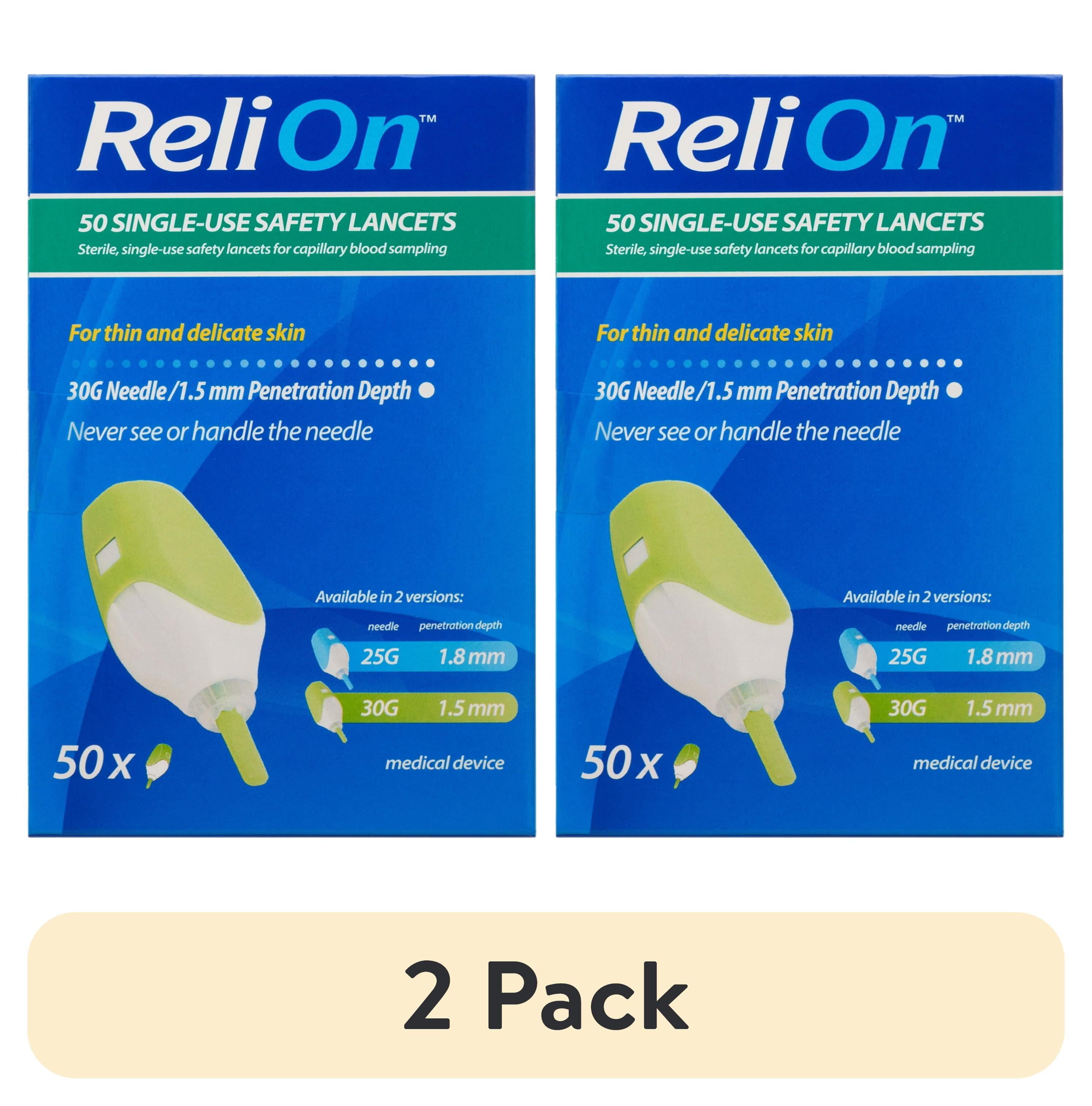 (2 pack) ReliOn 30 Gauge Needle 2-In-1 Lancing Device for sensitive ...