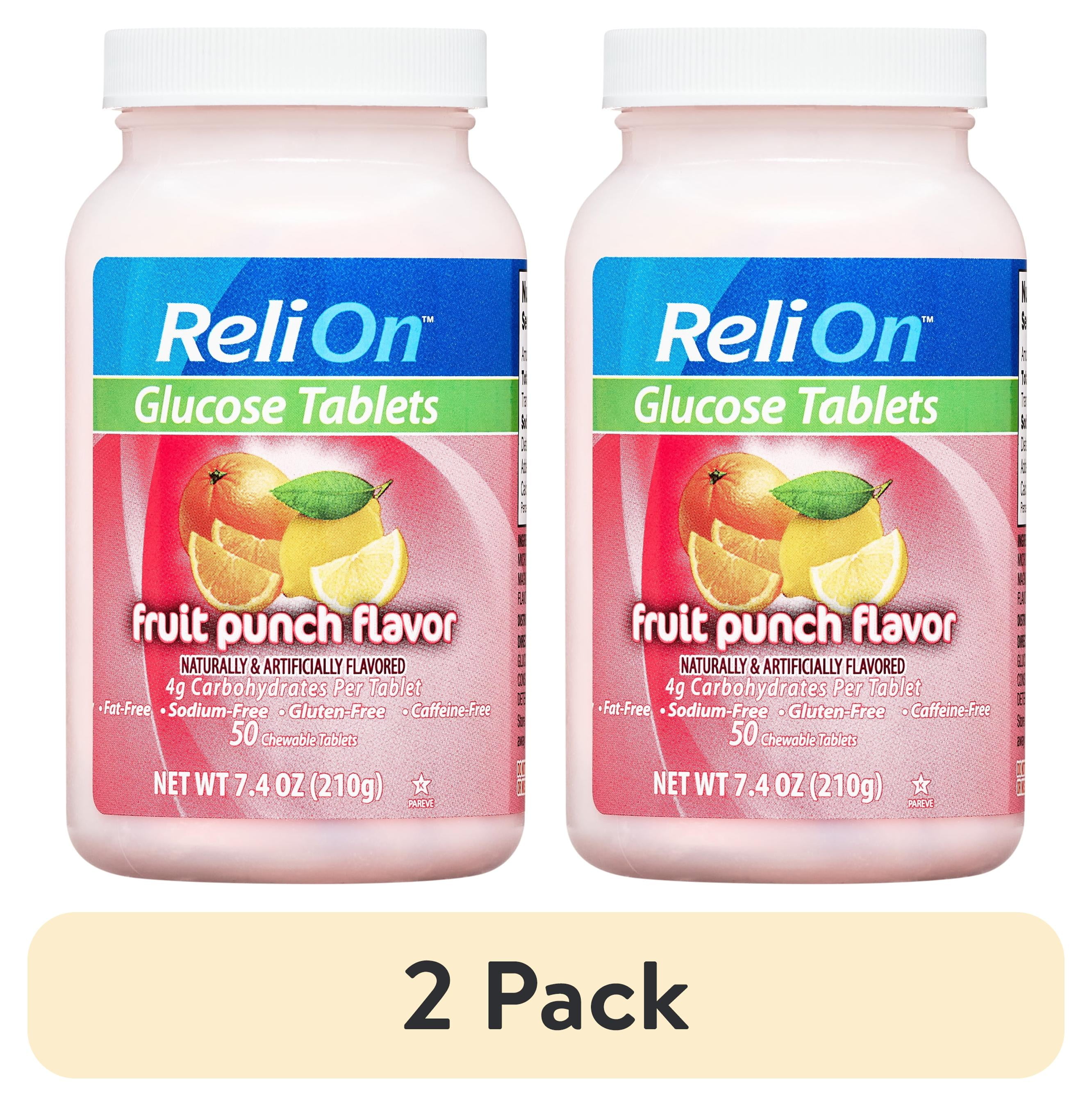 (2 pack) ReliOn Glucose Tablets, Fruit Punch Flavor, 50 Count - Walmart.com