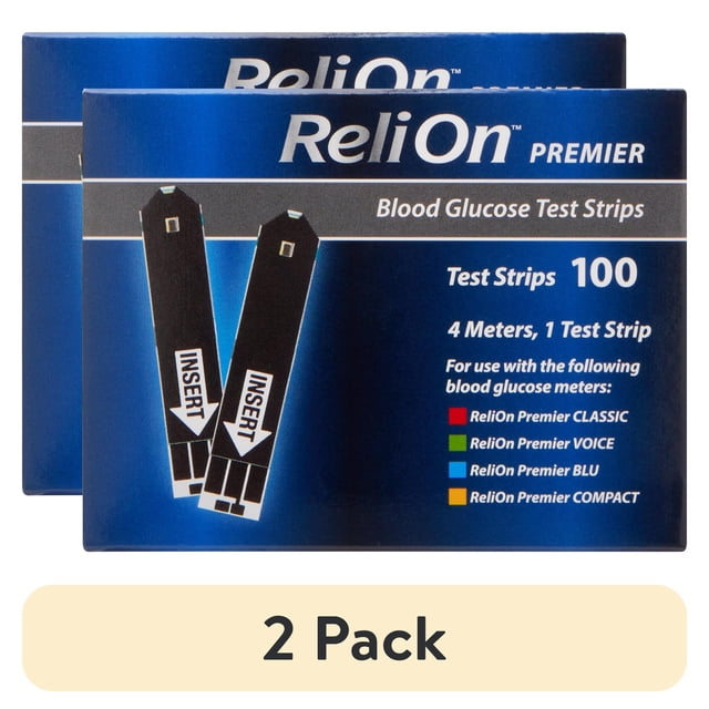 (2 pack) ReliOn Premier Blood Glucose Test Strips, 100 Count - Walmart ...