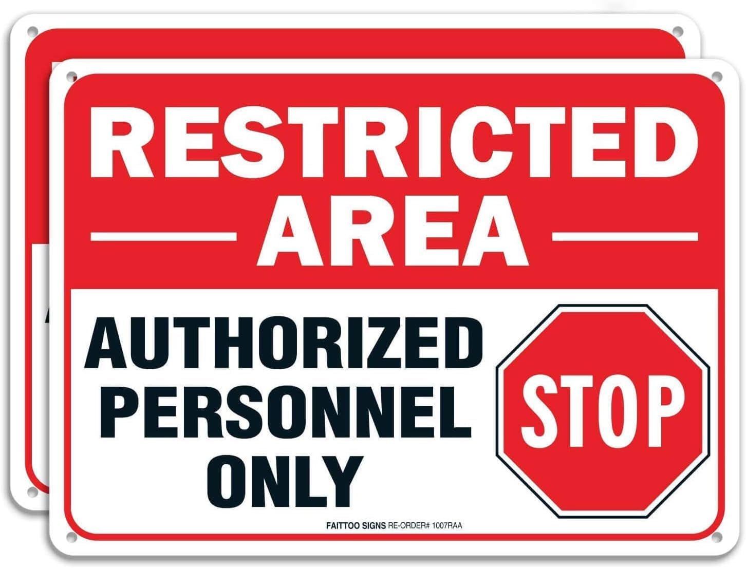 (2 pack) Restricted Area Sign Authorized Personnel Only, Do Not Enter ...