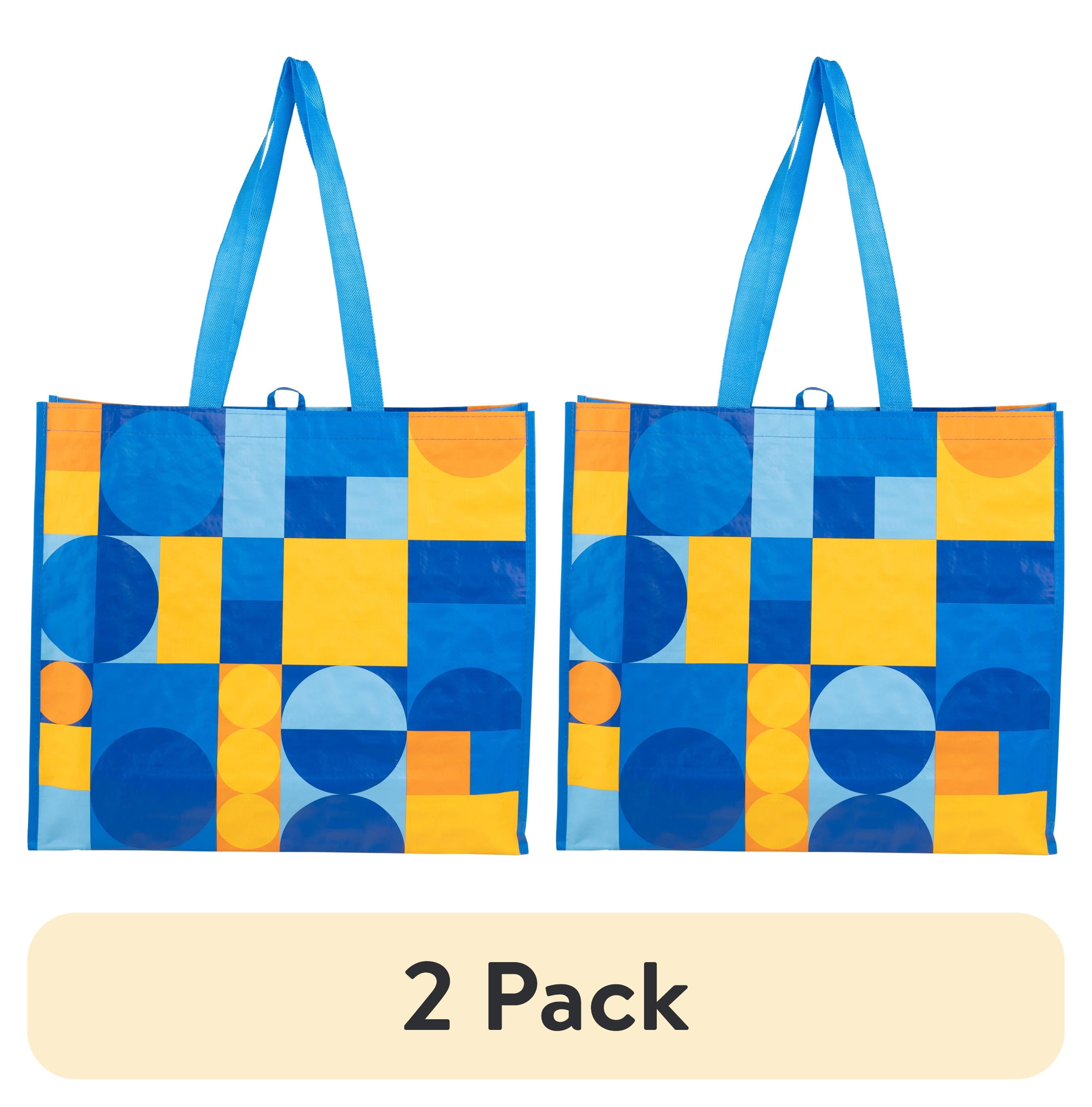 (2 pack) Reusable, Multi-Functional Wide Grocery Bag, Blue and Yellow ...