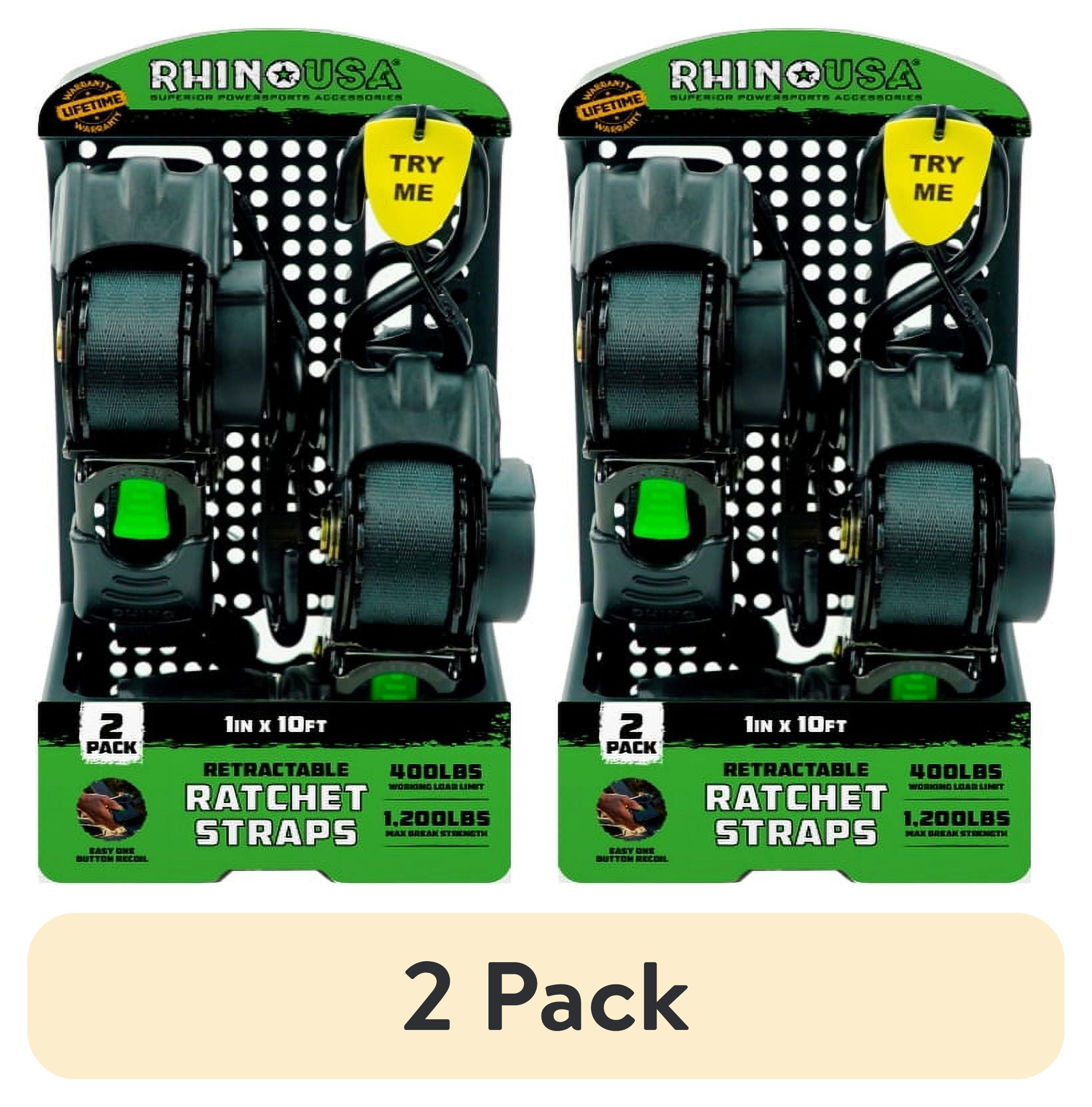 (2 pack) Rhino USA 1in x 10ft Retractable Ratchet Straps, 2 Pack – 403lbs Load Limit, 6lbs Total ...