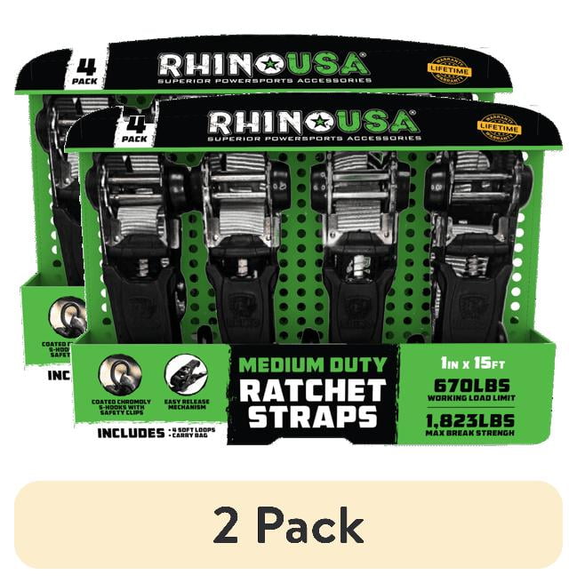(2 pack) Rhino USA 1in x 15ft Medium Duty Ratchet Straps - Walmart.com