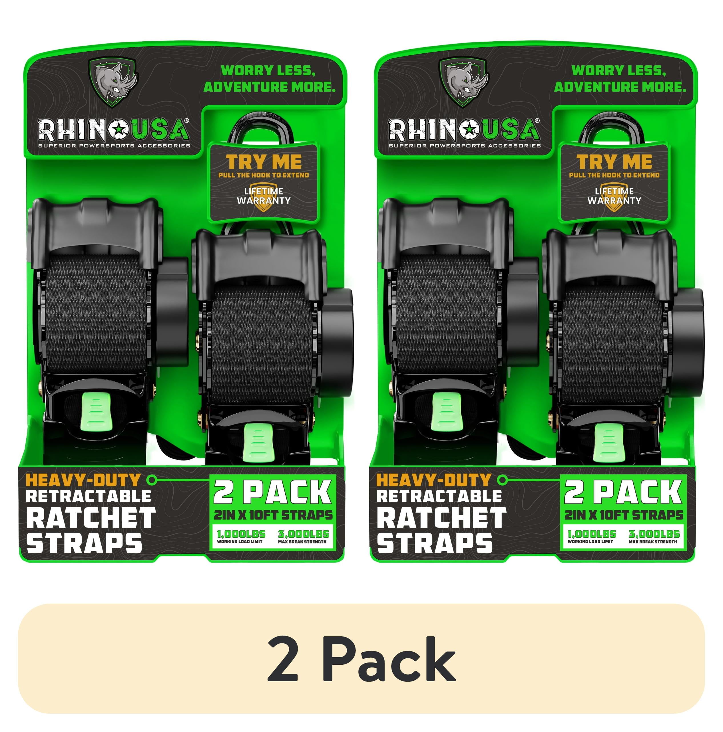 (2 pack) Rhino USA 2in x 10ft Retractable Ratchet Straps, 2 Pack, 1 ...
